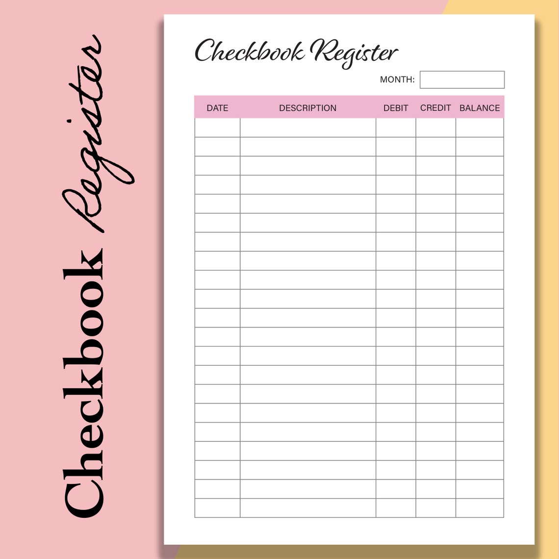 Checkbook Register Printable, Checkbook Register Book Digital, Checking ...