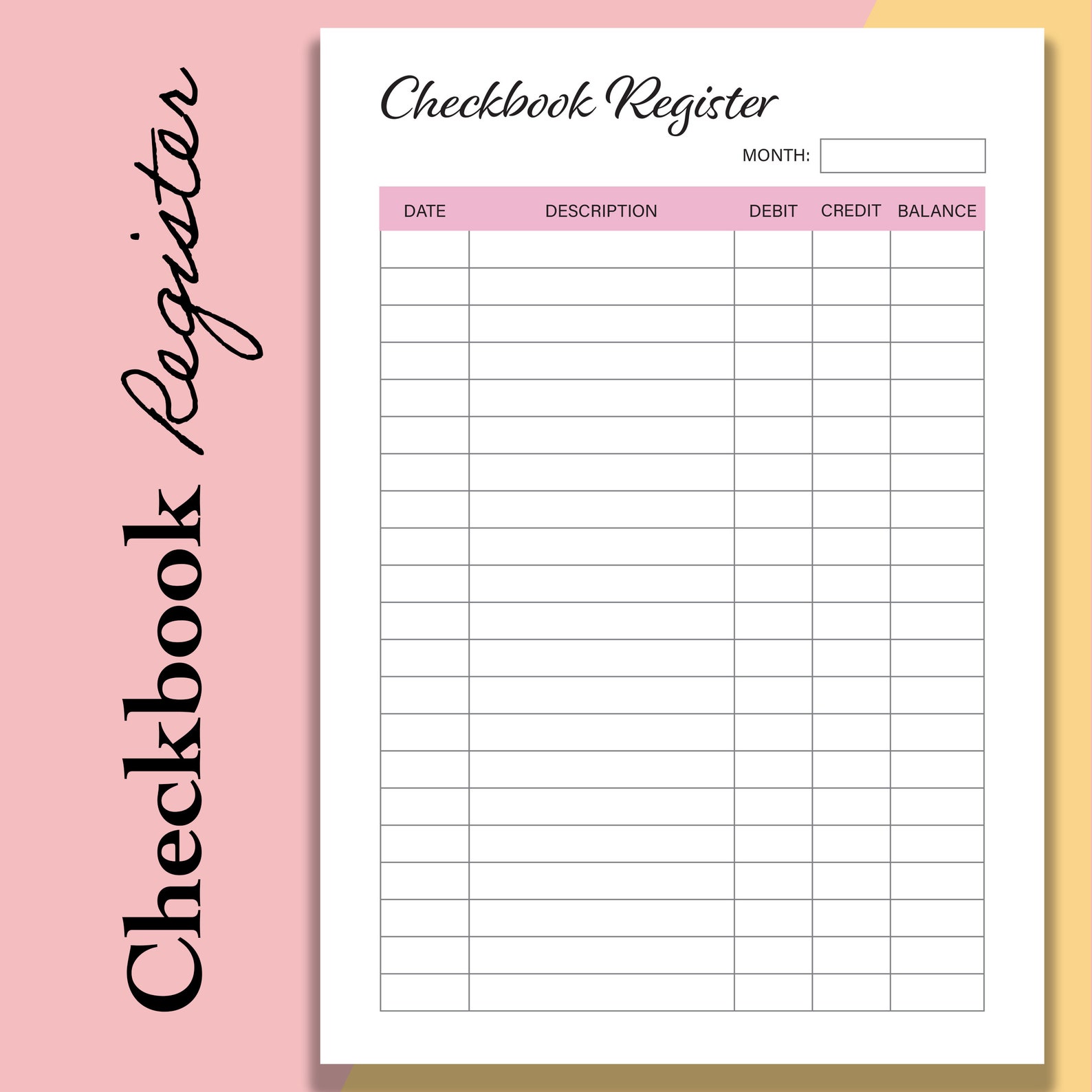 Checkbook Register Printable, Checkbook Register Book Digital, Checking ...