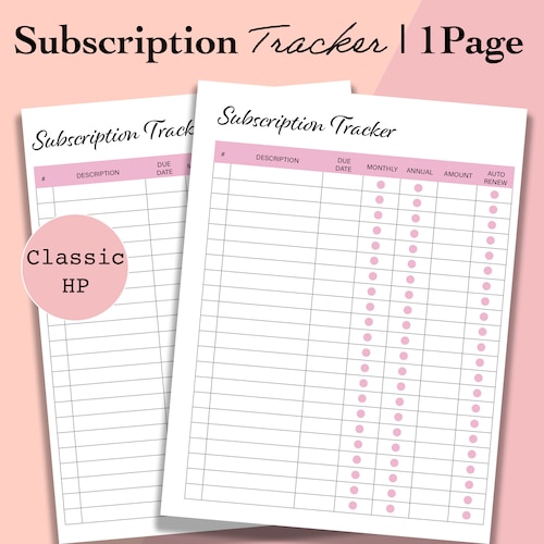 Subscription Tracker Printable Membership Tracker - Etsy