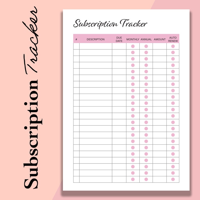 Subscription Tracker Printable, Membership Tracker, Subscription ...