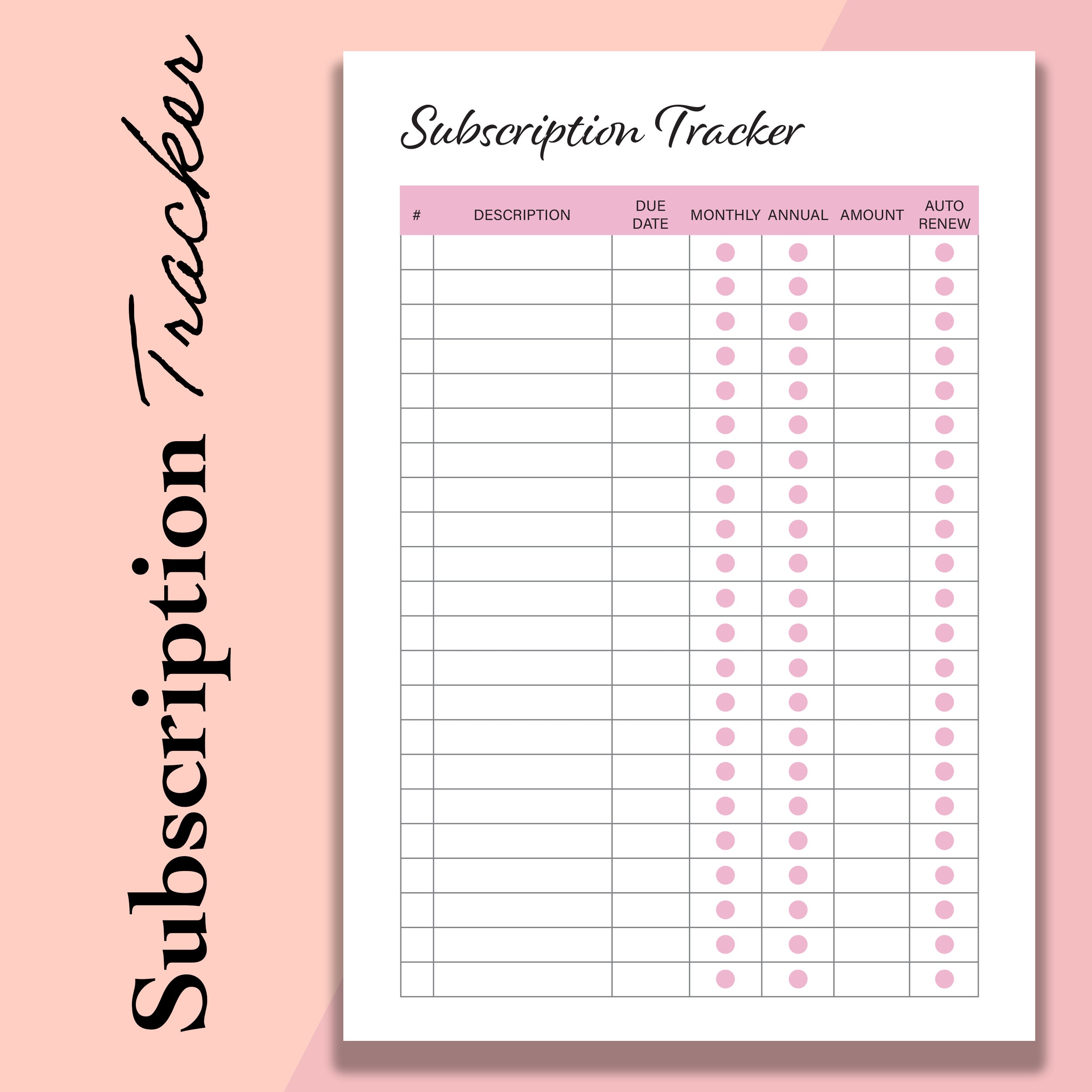 Subscription Tracker Printable, Membership Tracker, Subscription ...