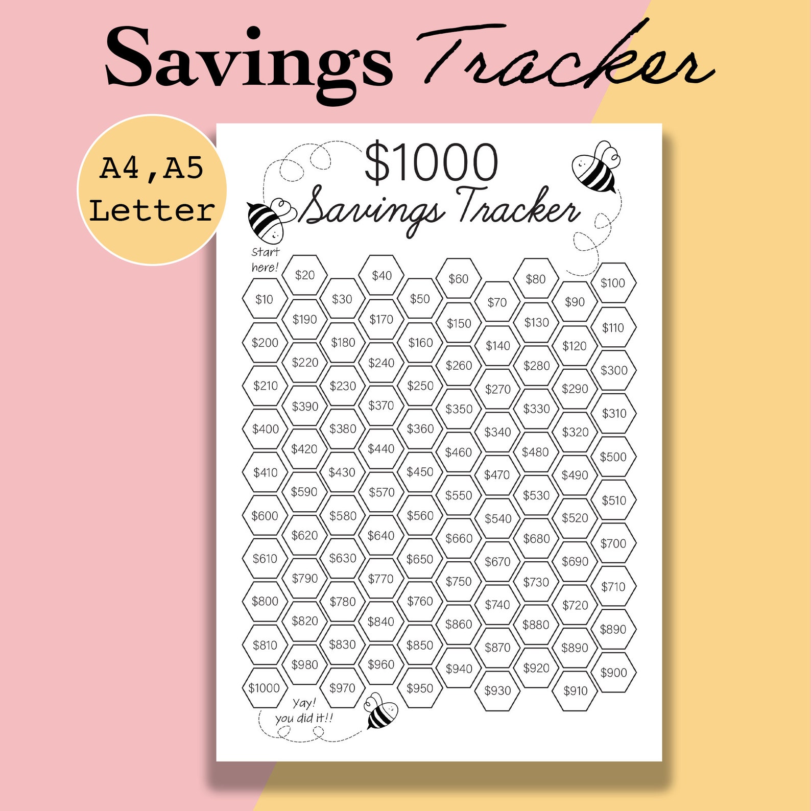 1k Savings Tracker Printable, 1000 Savings Challenge Tracker, Money ...