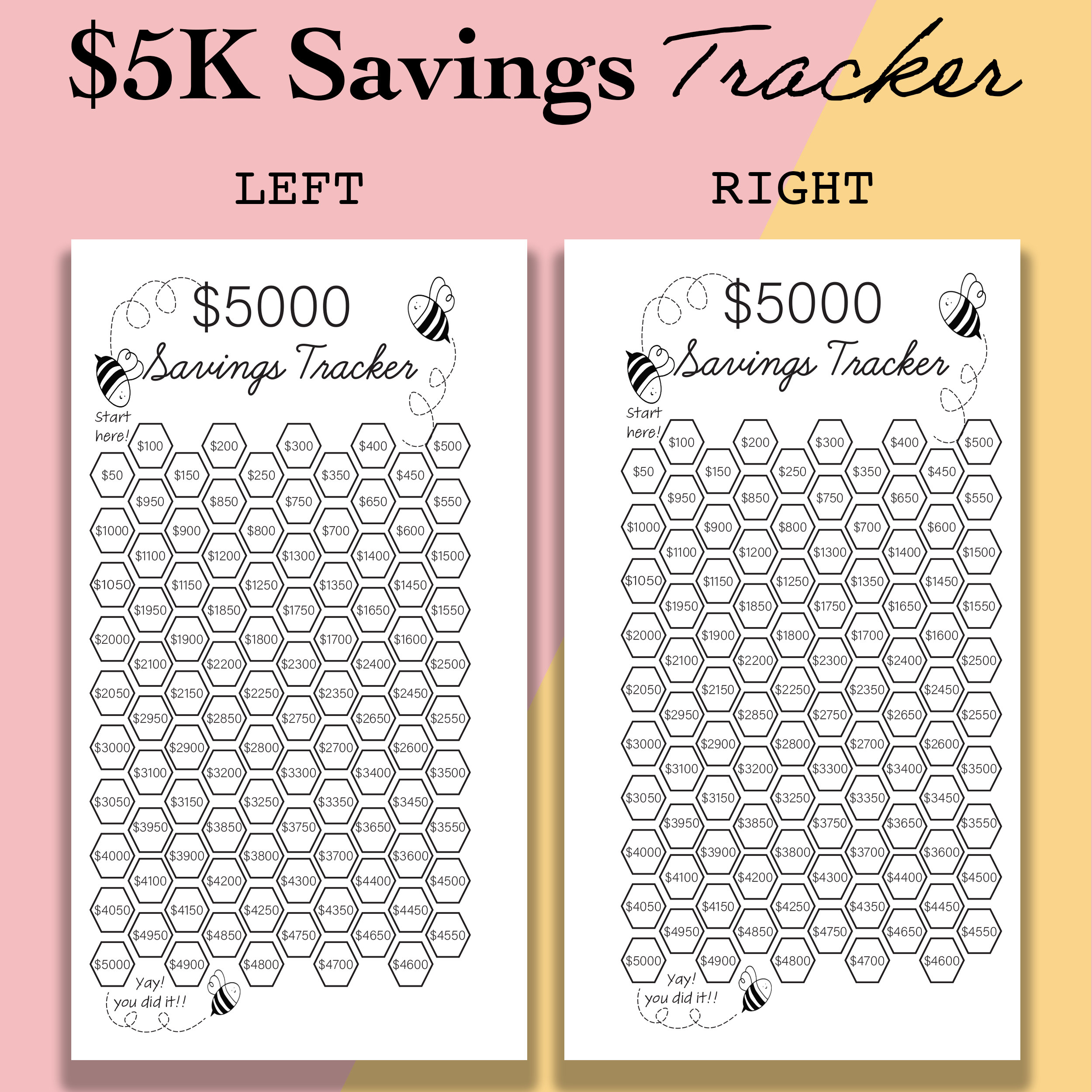 Personal Size 5k Savings Tracker Printable, 5000 Savings Challenge ...