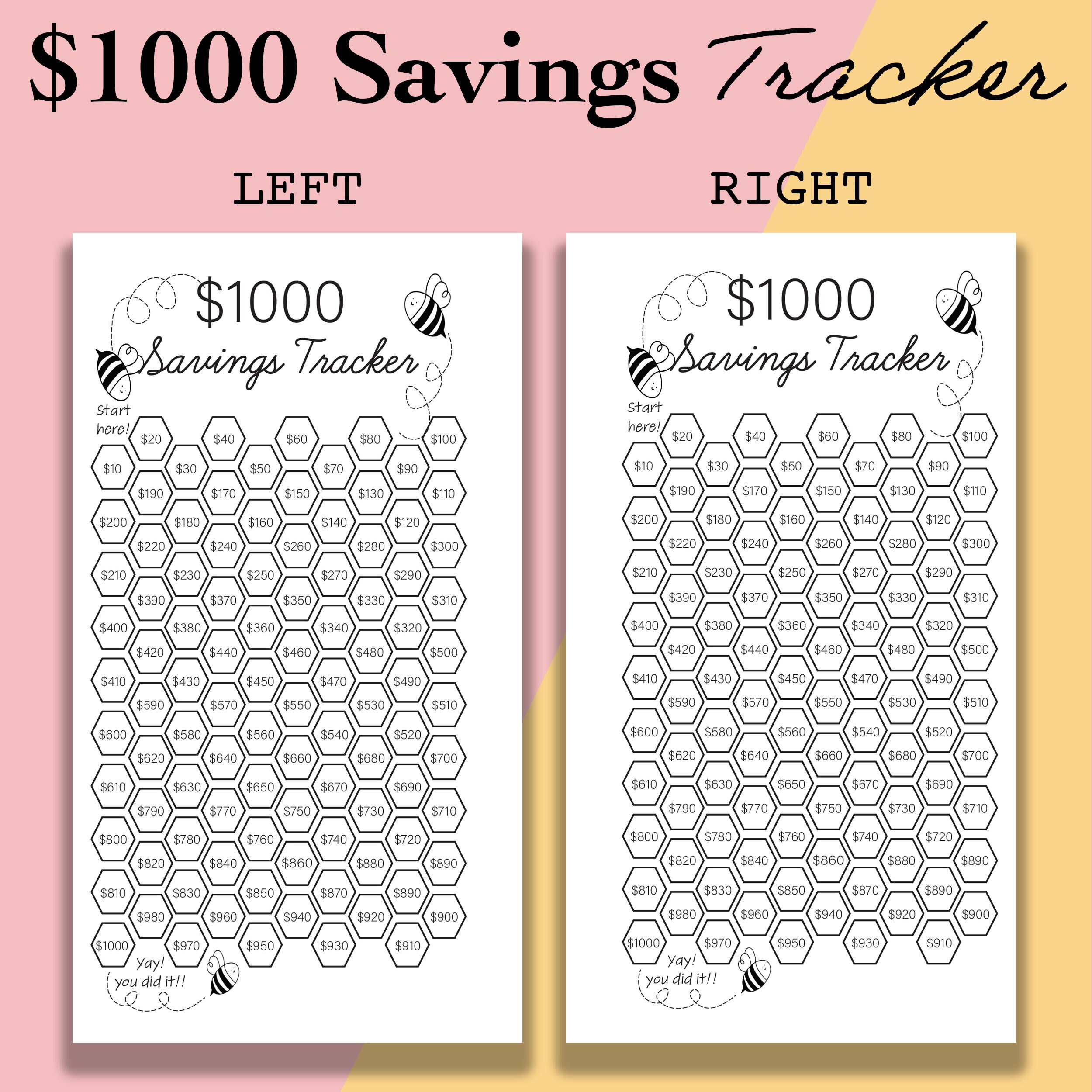 Personal Size 1k Savings Tracker Printable, 1000 Savings Challenge ...