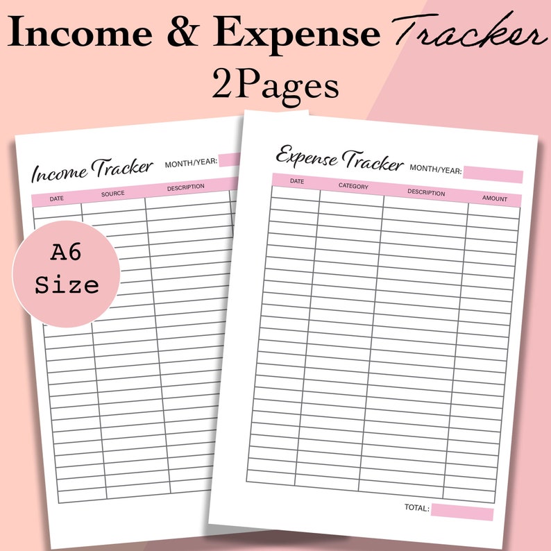 A6 Income and Expense Tracker Printable, A6 Income Tracker Log, A6 ...