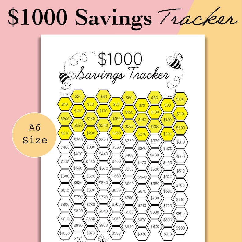 A6 1k Savings Tracker Printable, 1000 Savings Challenge Tracker, Money ...