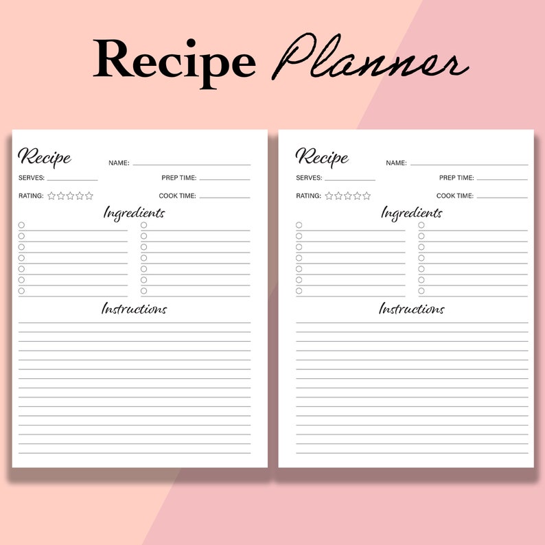 Classic Happy Planner Recipe Printable Page Recipe Template - Etsy