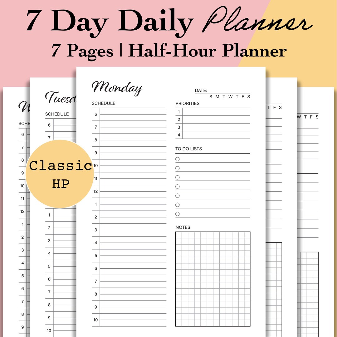 7 Day Planner Printable, Classic Happy Planner Weekly Hourly Planner ...