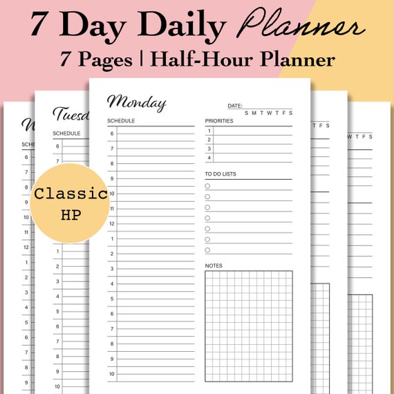 7 Day Planner Printable Classic Happy Planner Weekly Hourly | Etsy ...
