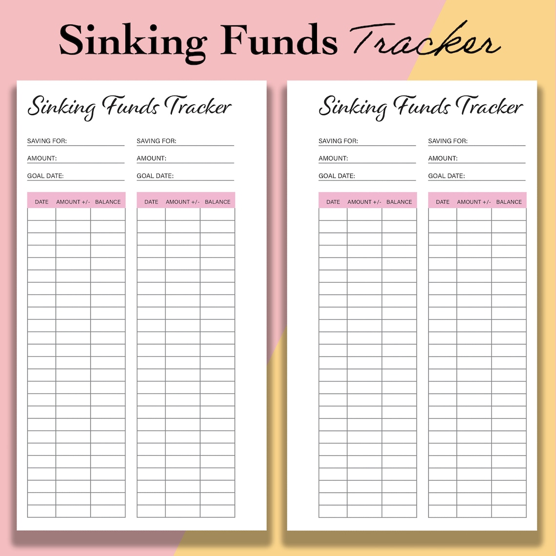 Personal Size Sinking Funds Tracker Printable, Savings Goal Tracker ...