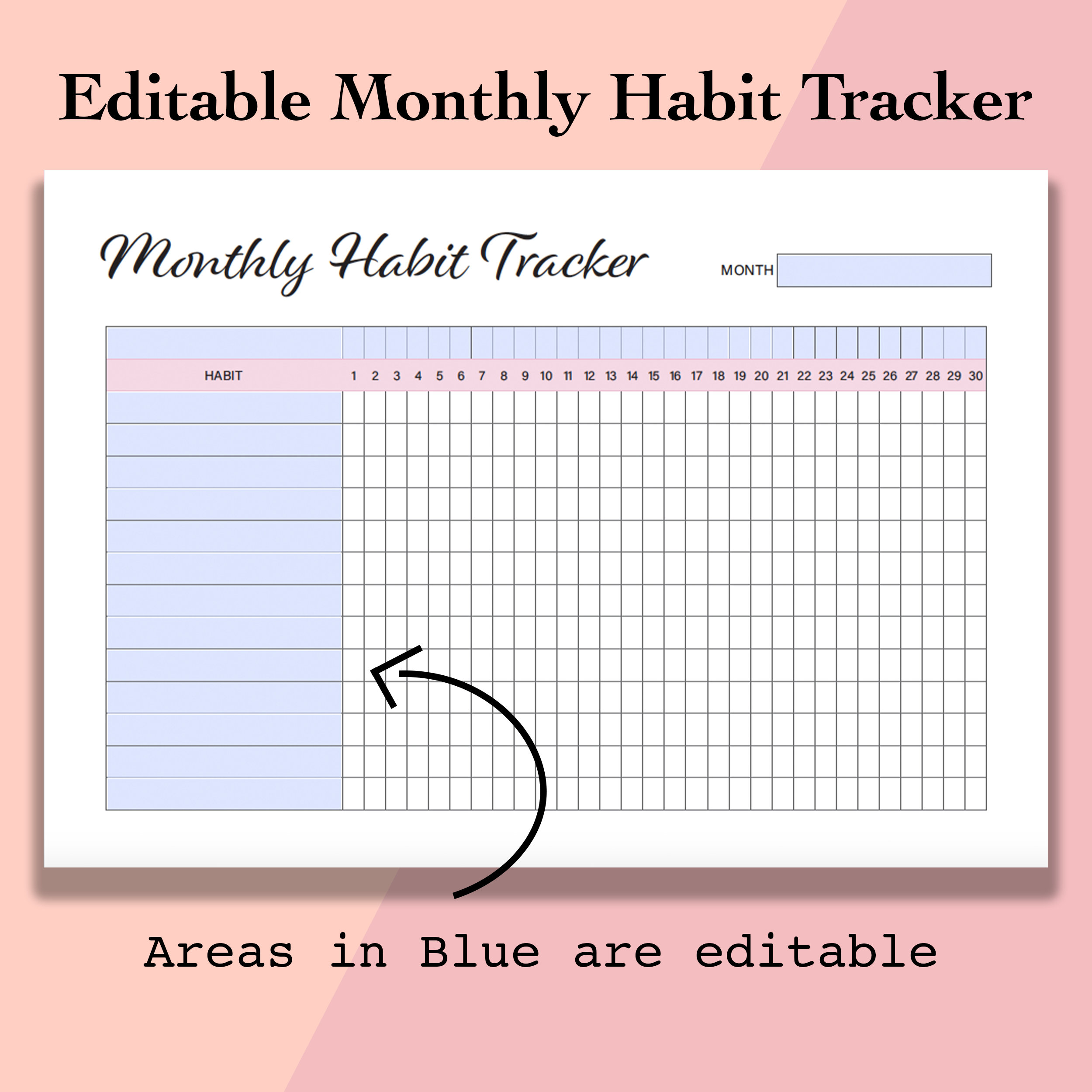 Editable Monthly Habit Tracker Printable, Daily Habit Tracker PDF, Goal ...
