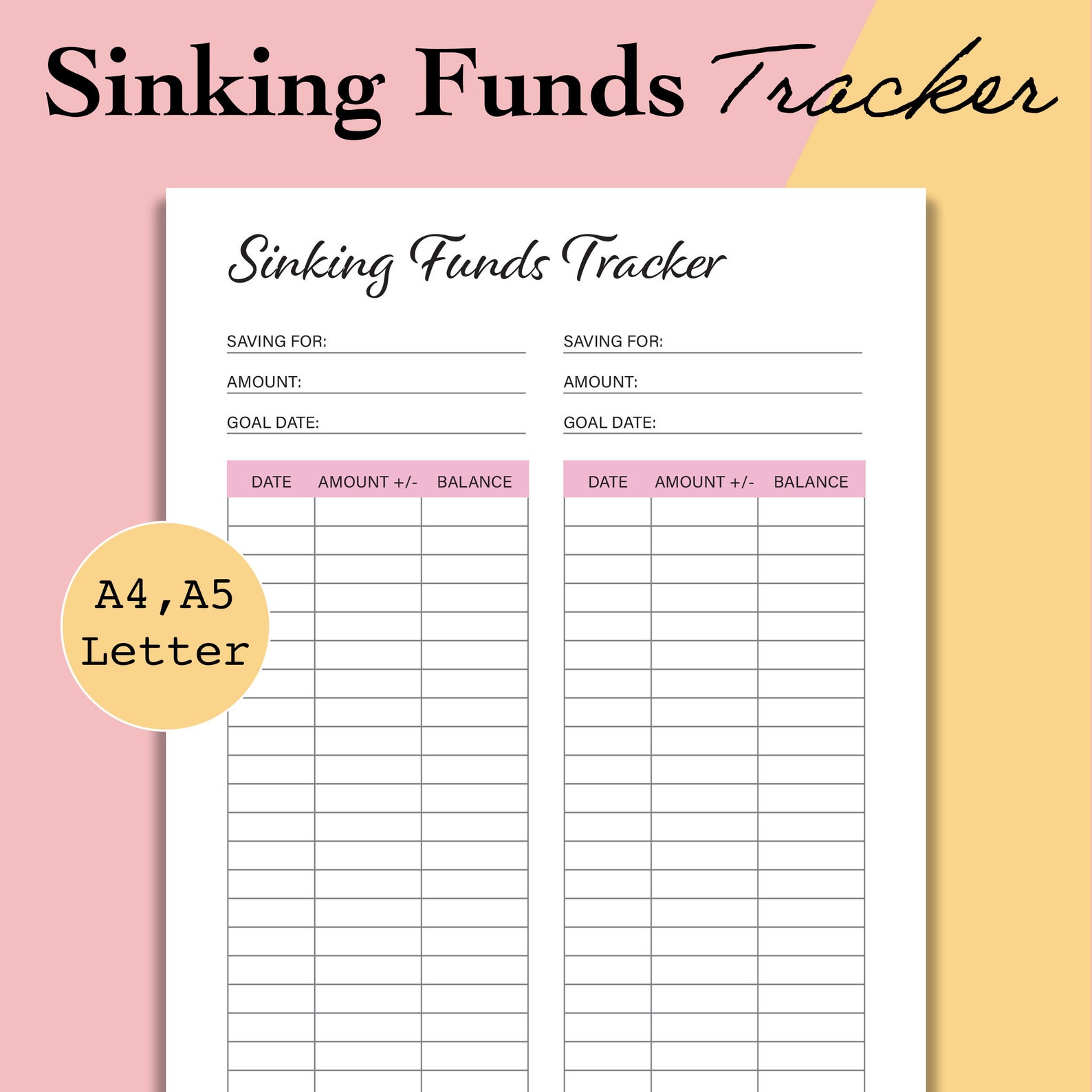 Sinking Funds Tracker Printable, Savings Tracker Template, Savings Goal ...