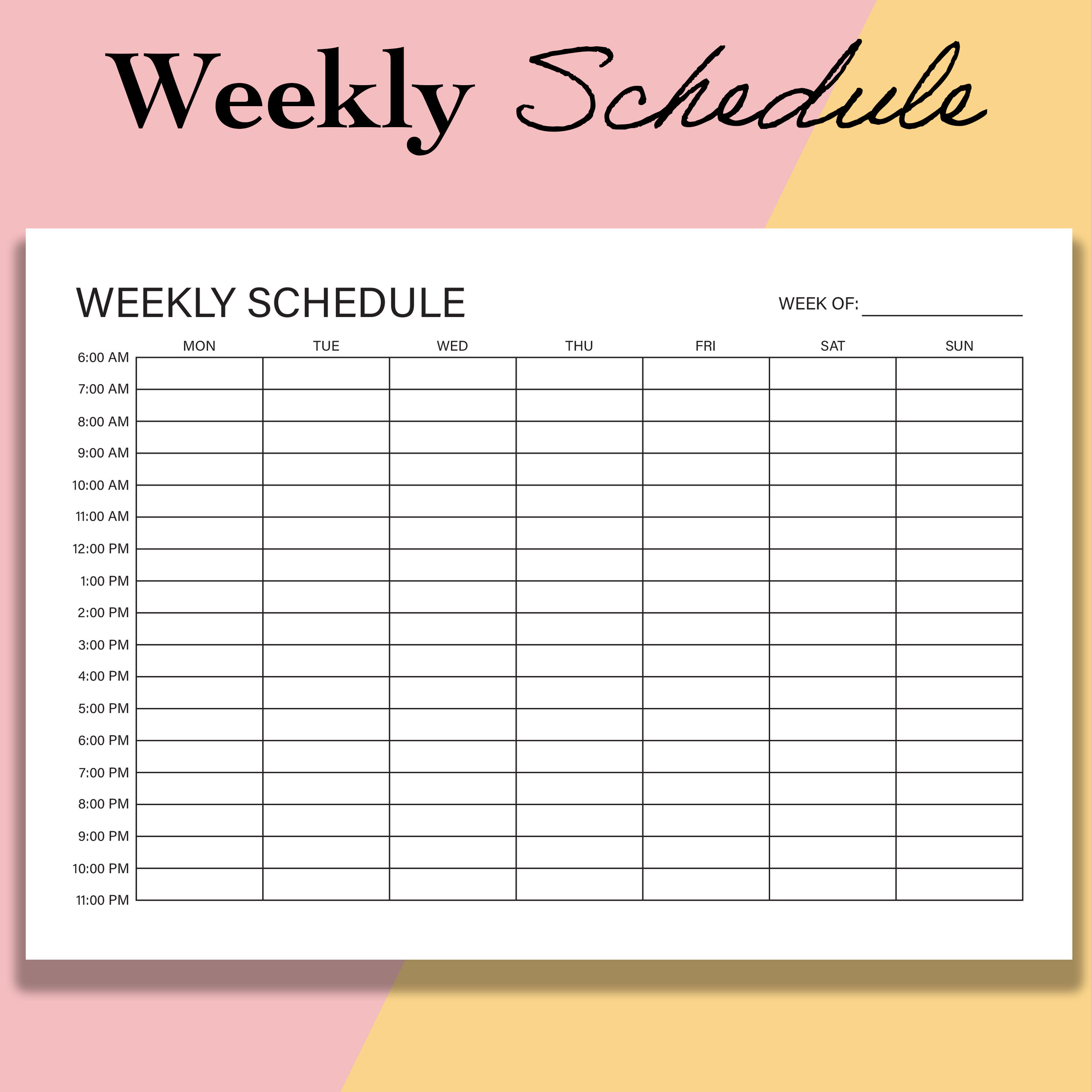 Weekly Schedule Landscape Printable, A5 Week on One Page, A5 Weekly ...