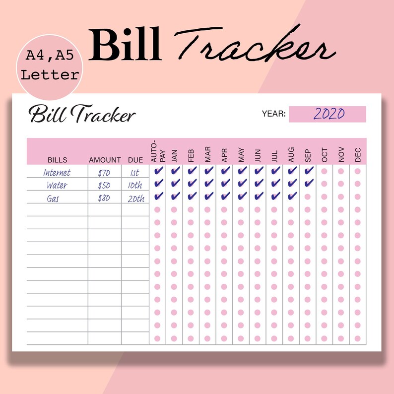 Bill Tracker Printable Inserts, Monthly/yearly Bill Organizer, Bill Pay ...