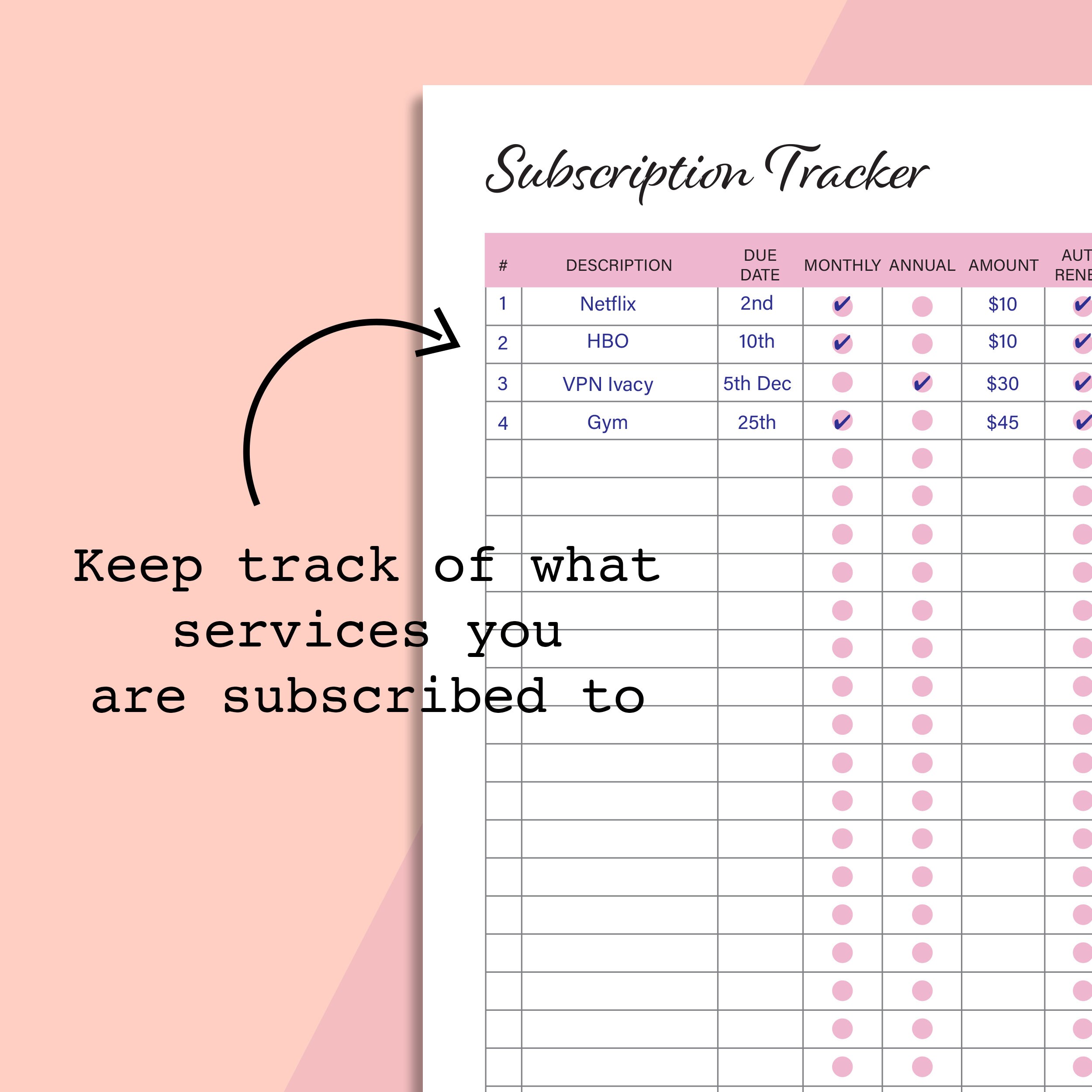 Subscription Tracker Printable Membership Tracker - Etsy Australia