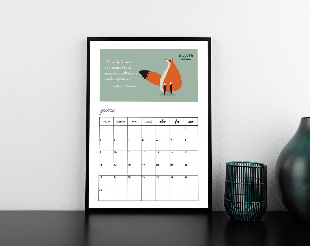 Animals Printable 2024 Calendar Planner, Seasonal 12 Monthly Pages ...