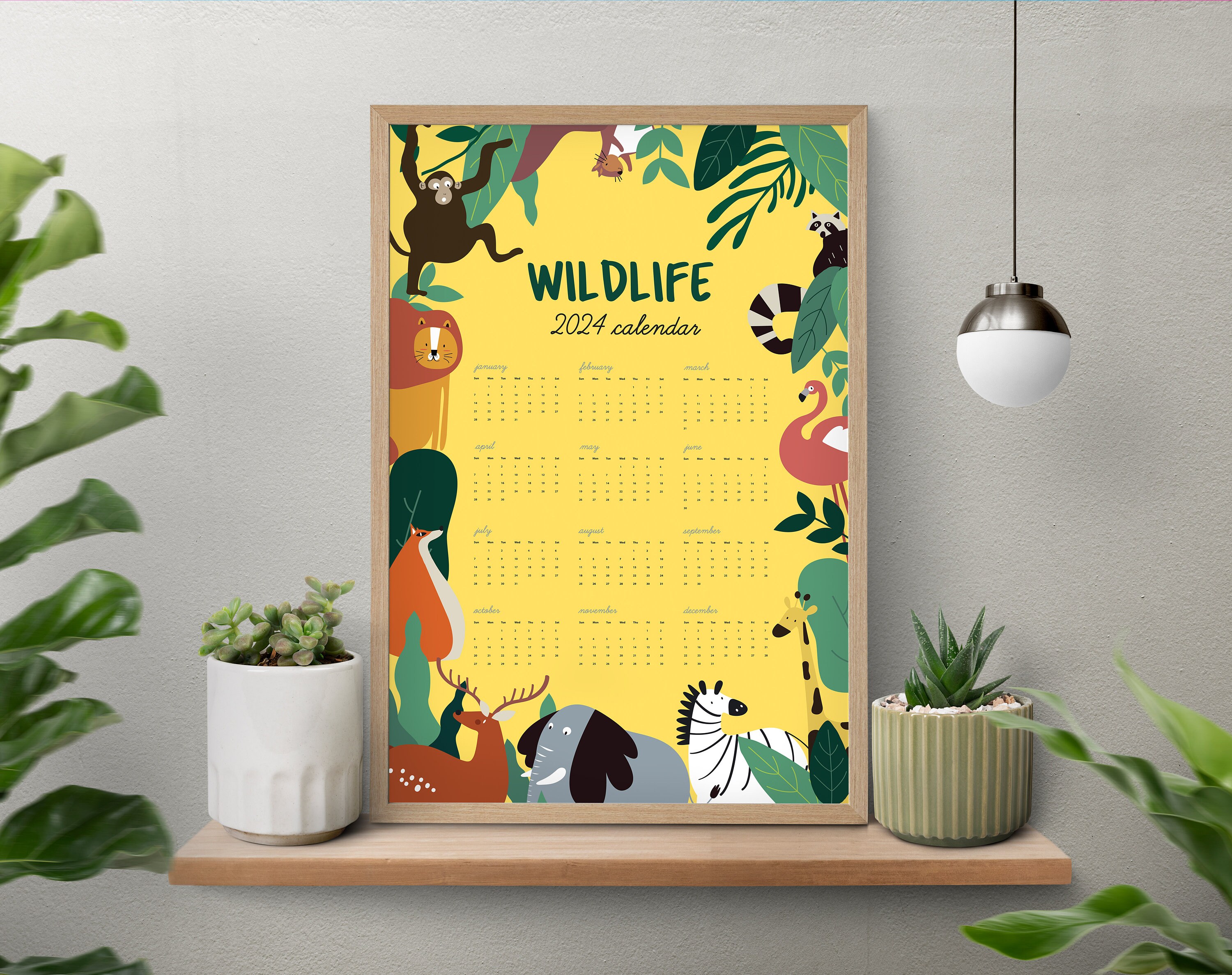 Animals Printable 2024 Calendar Planner, Seasonal 12 Monthly Pages ...