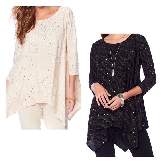 Matt Jersey Knit Sharkbite Shape Hem Round Neck 3/4 Sleeve | Etsy