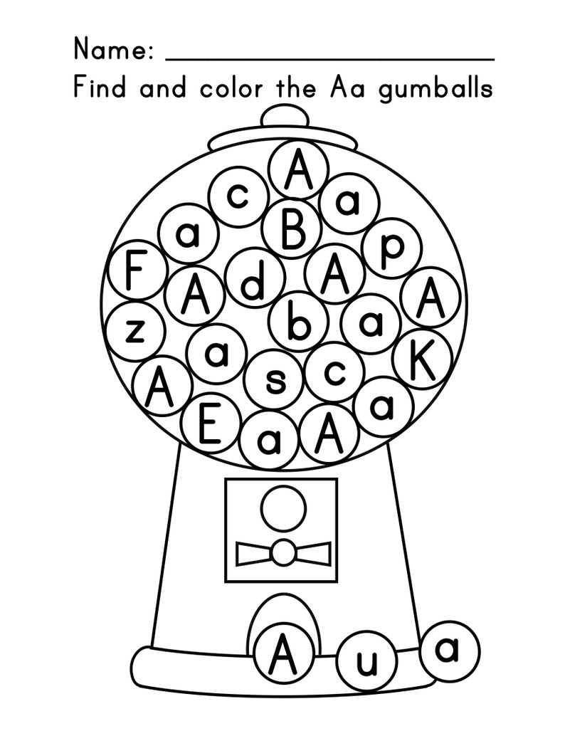 Printable Gumball Letter Search A-Z Alphabet Coloring Pages | Alphabet ...