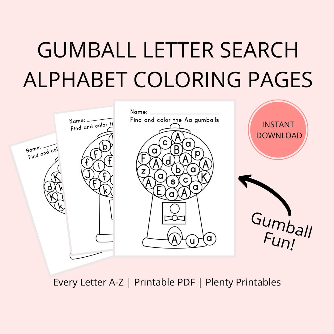 Printable Gumball Letter Search A-Z Alphabet Coloring Pages | Alphabet ...