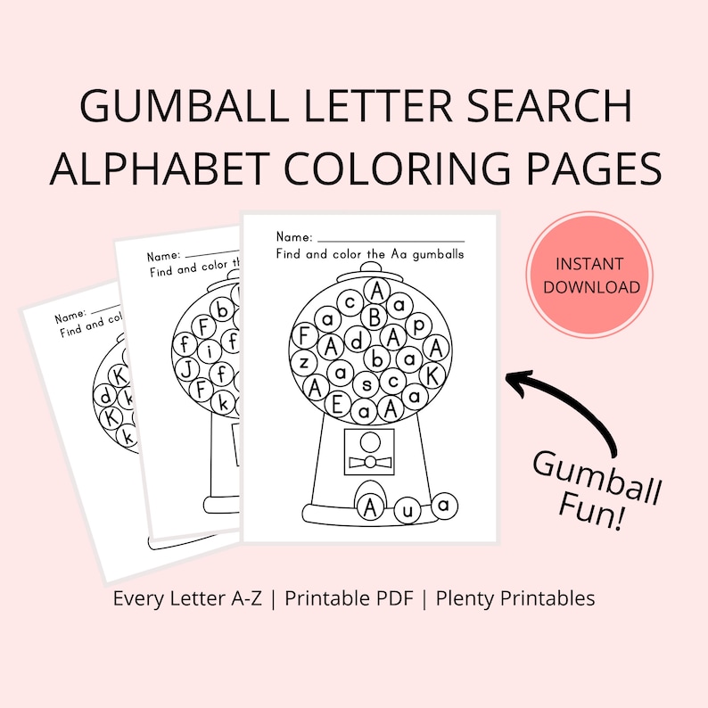 Printable Gumball Letter Search A-Z Alphabet Coloring Pages | Alphabet ...