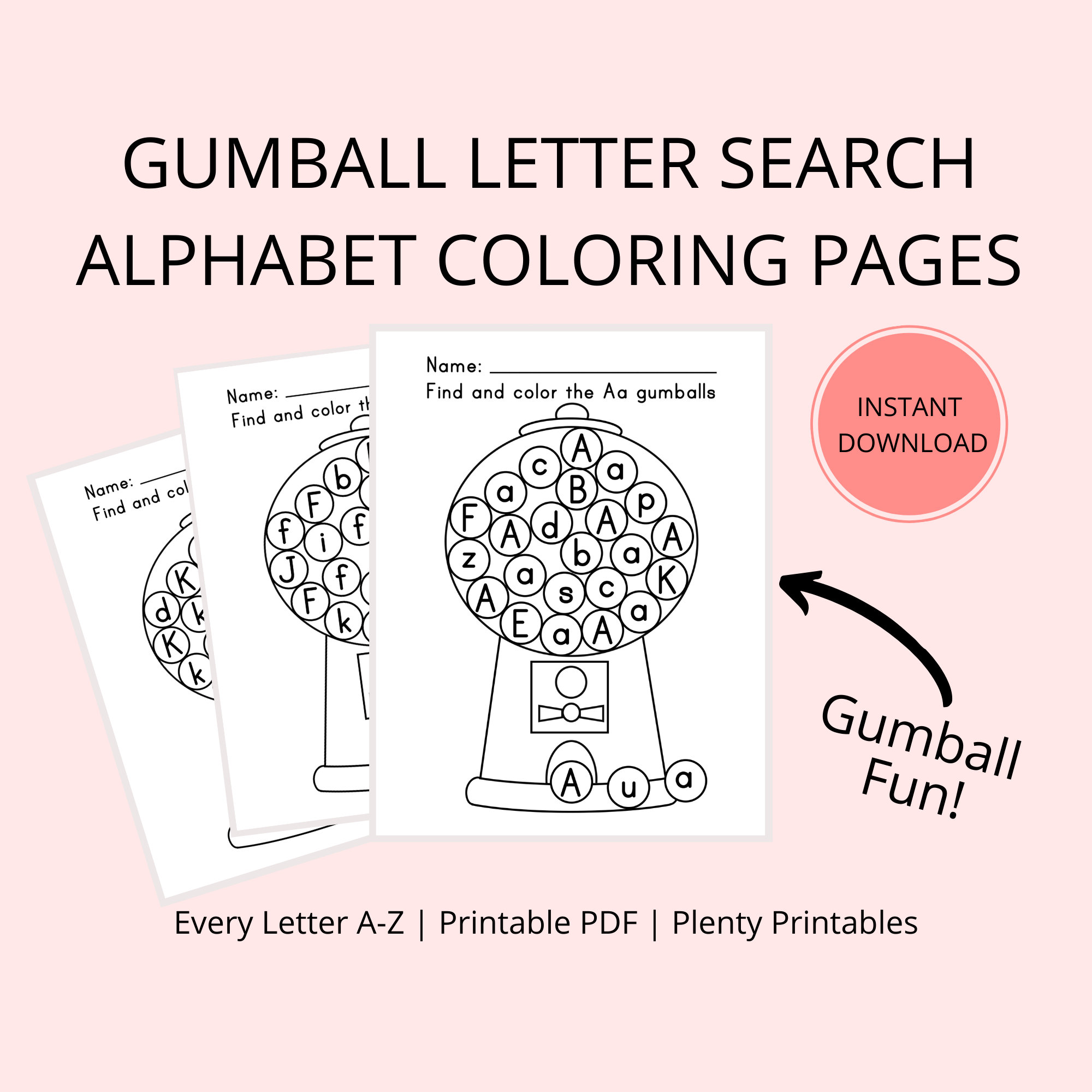 Printable Gumball Letter Search A-Z Alphabet Coloring Pages | Alphabet ...
