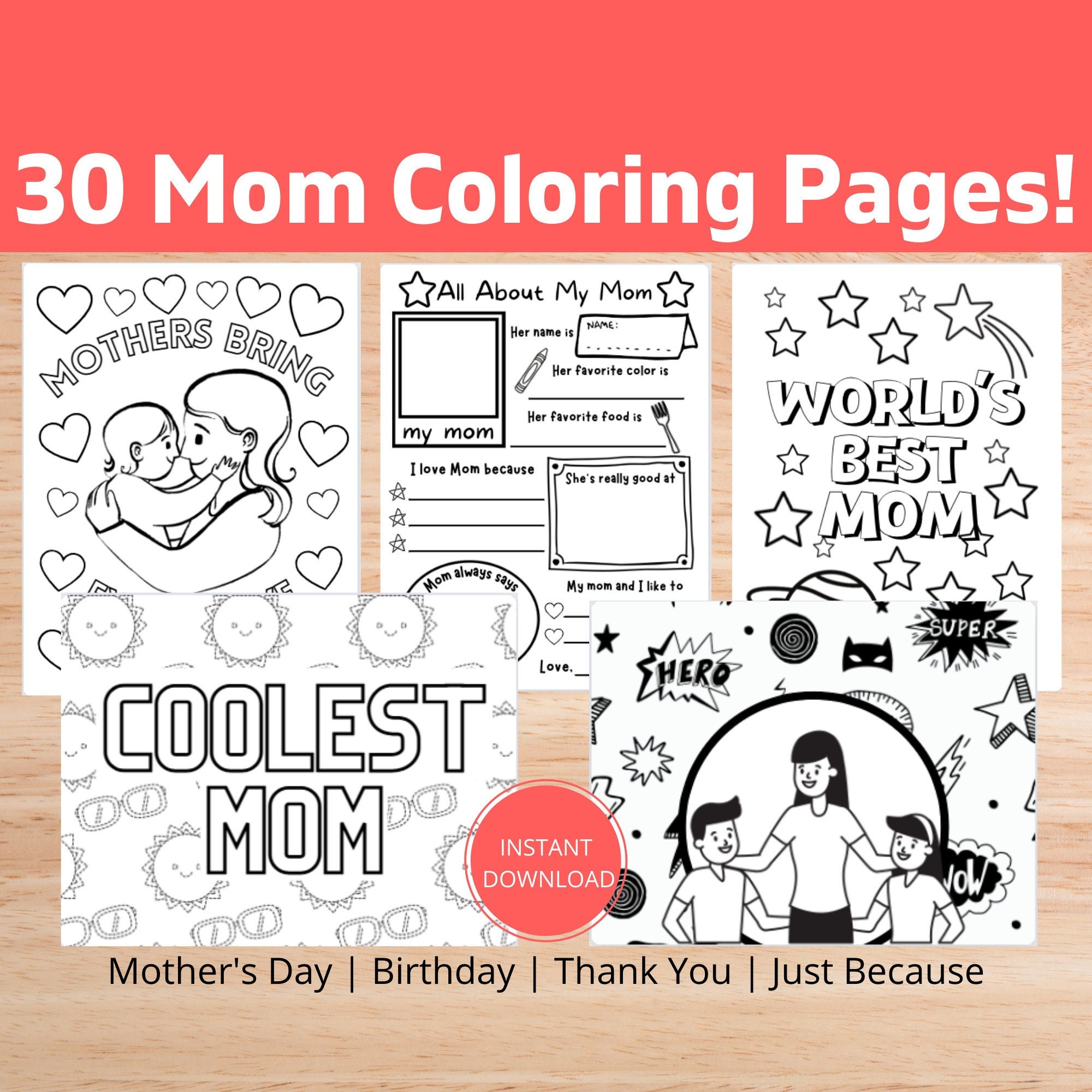 Best Mom & Mother's Day 30 Coloring Page Bundle | All About Mom Fill-in ...