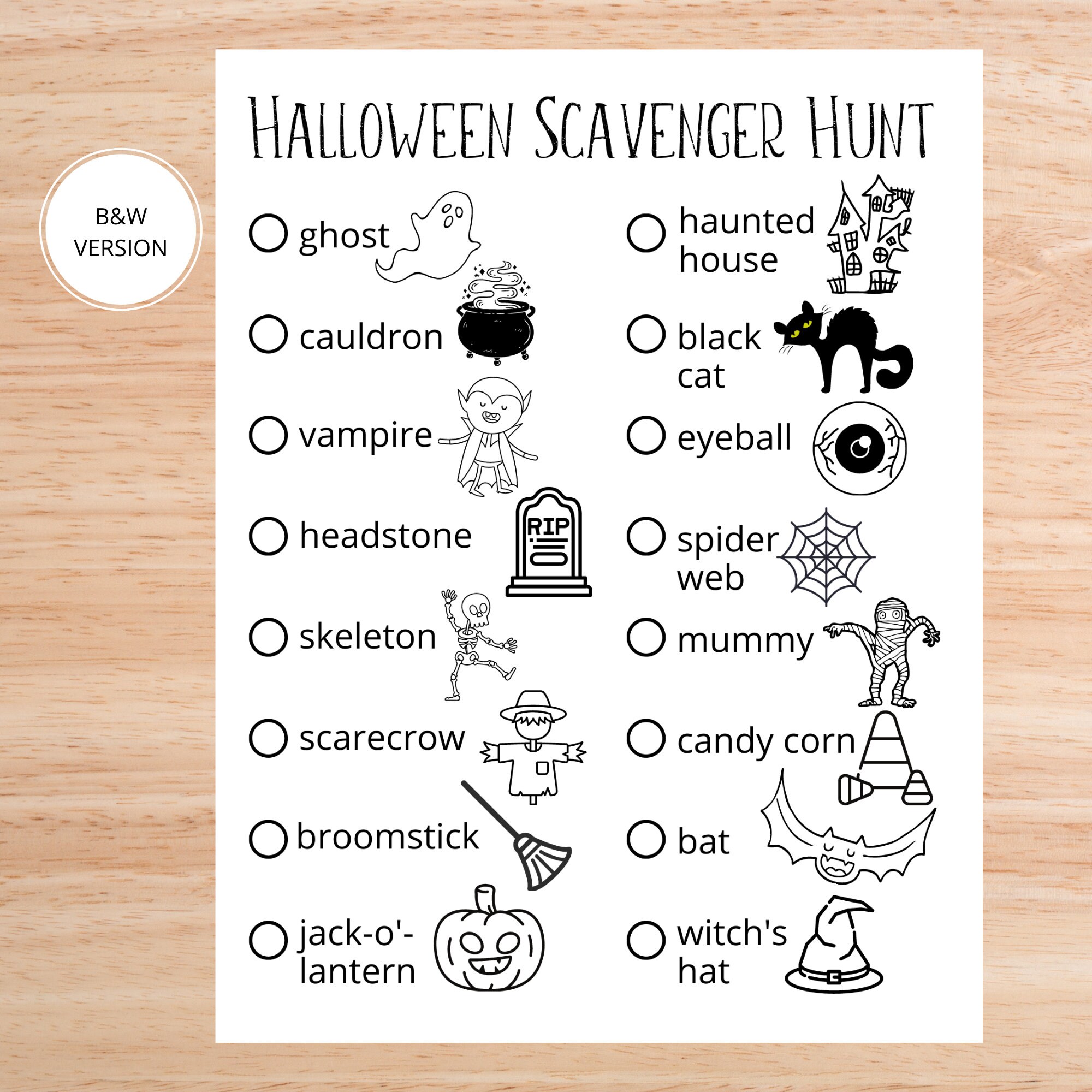 Halloween Scavenger Hunt | 2 Versions: Color + B&W | Trick-or-treat ...