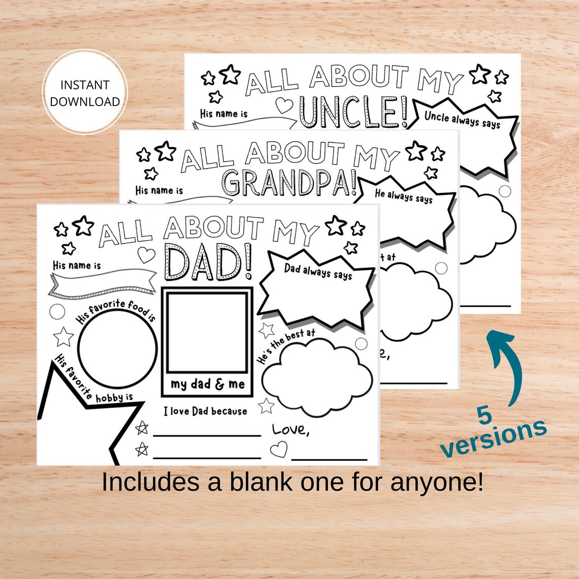 All About My Dad Father's Day Printable Fill in the Blank Printable Kid ...