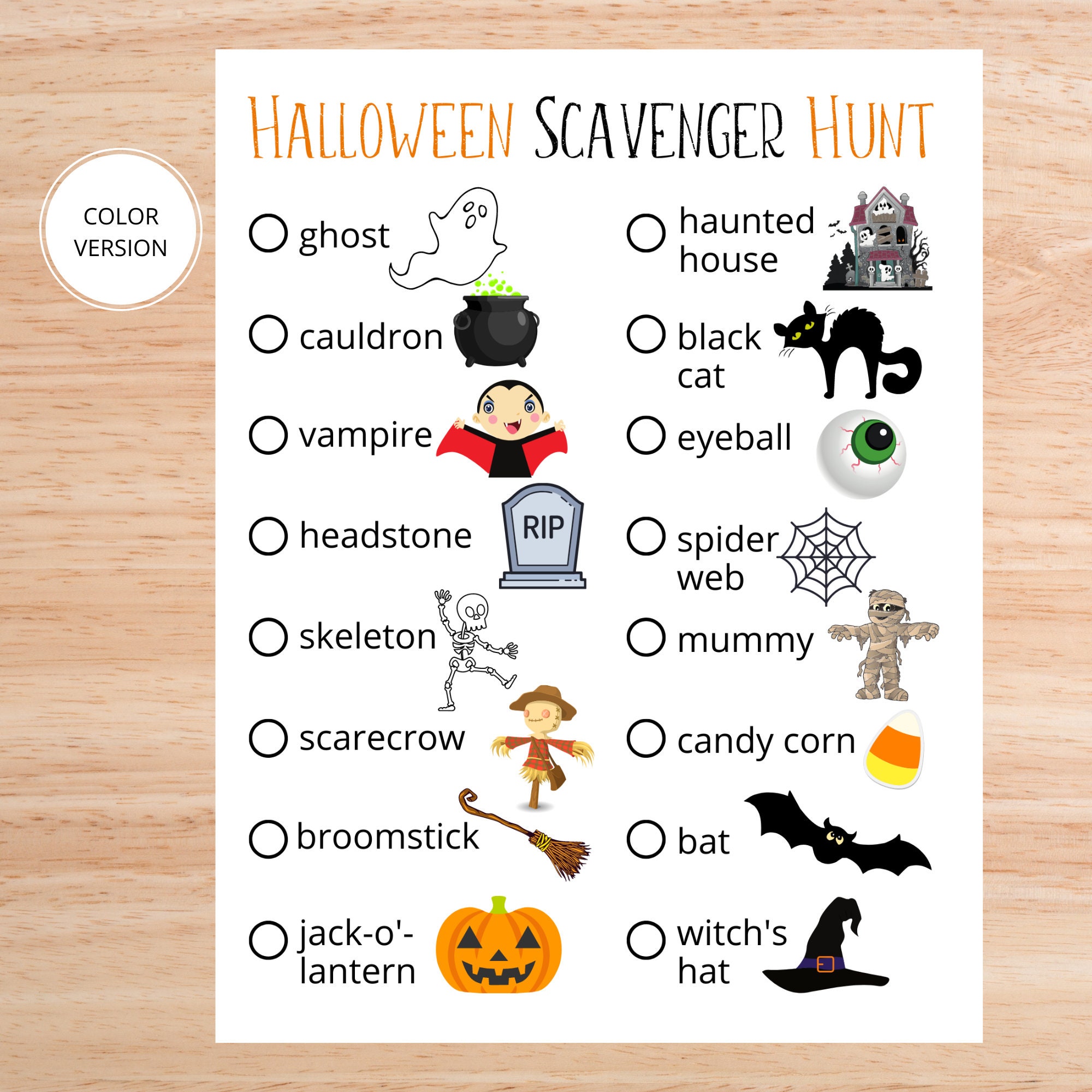 Halloween Scavenger Hunt | 2 Versions: Color + B&W | Trick-or-treat ...