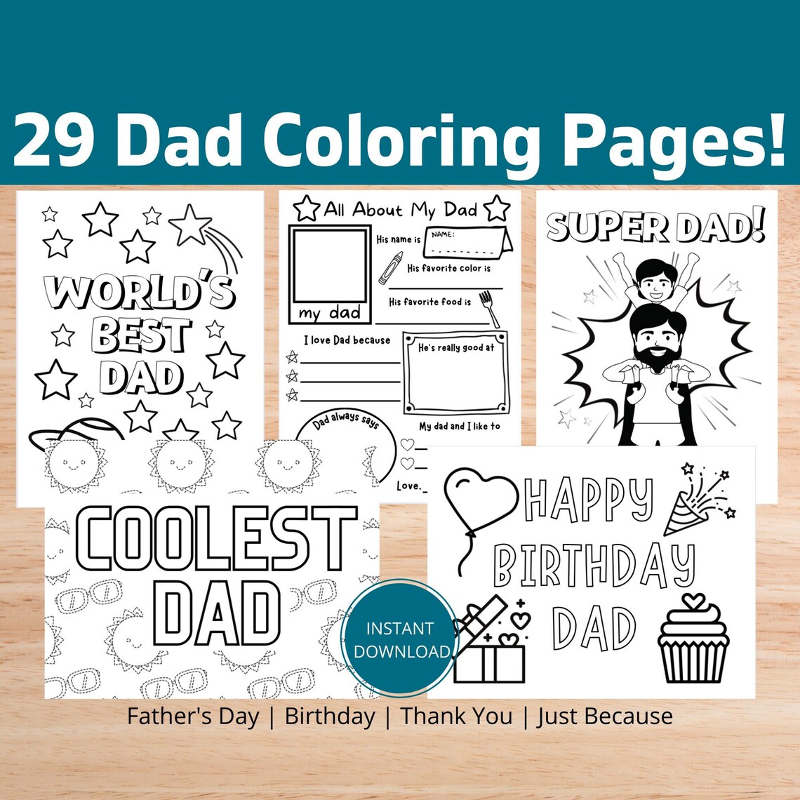 Best Dad & Father's Day 29 Coloring Page Bundle | All About Dad Fill-in ...