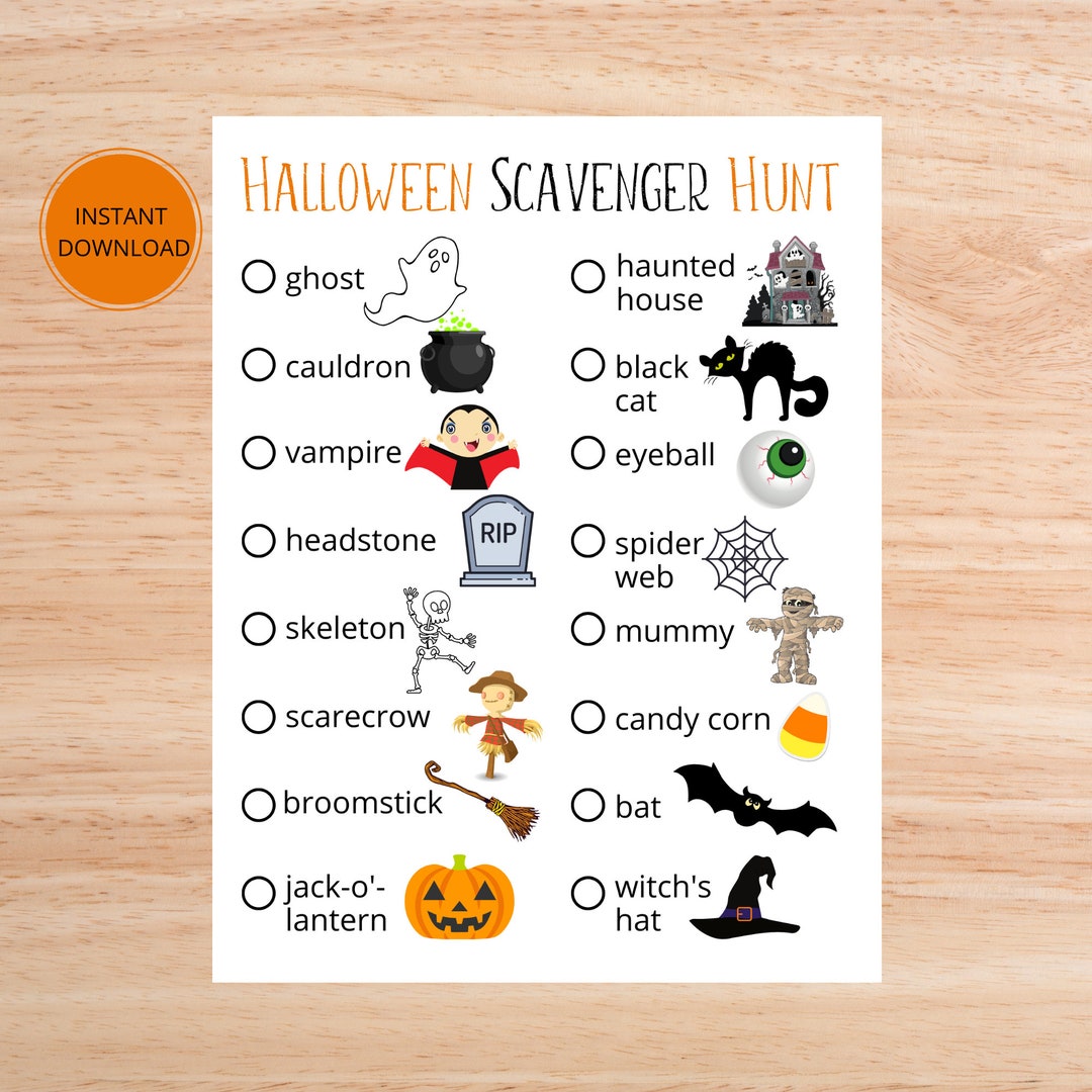 Halloween Scavenger Hunt | 2 Versions: Color + B&W | Trick-or-treat ...
