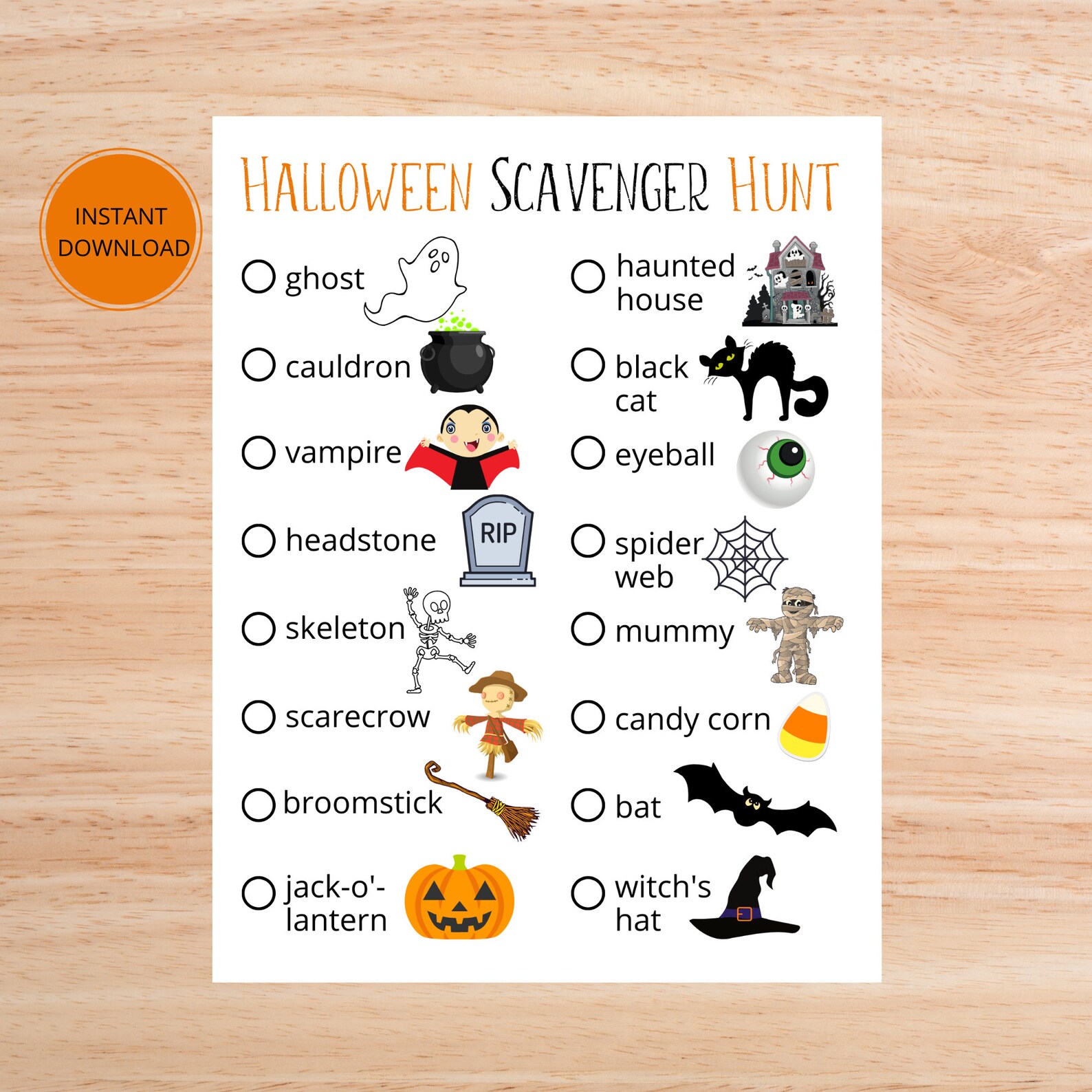 Halloween Scavenger Hunt | 2 Versions: Color + B&W | Trick-or-treat ...