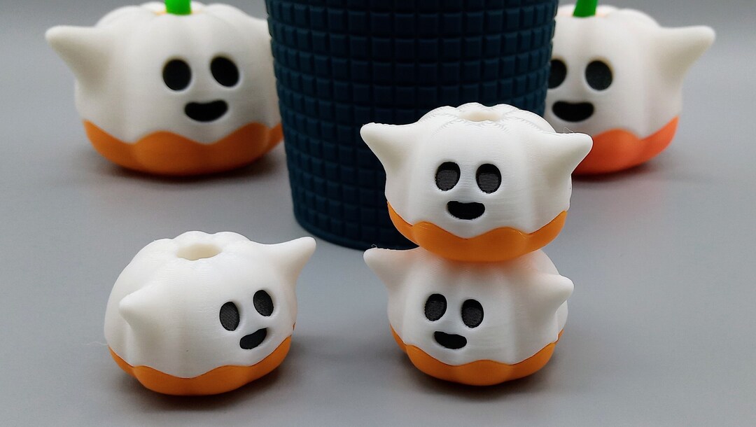 Pumpkin Ghost Straw Toppers. Cute Halloween Straw Buddy. Spooky ...