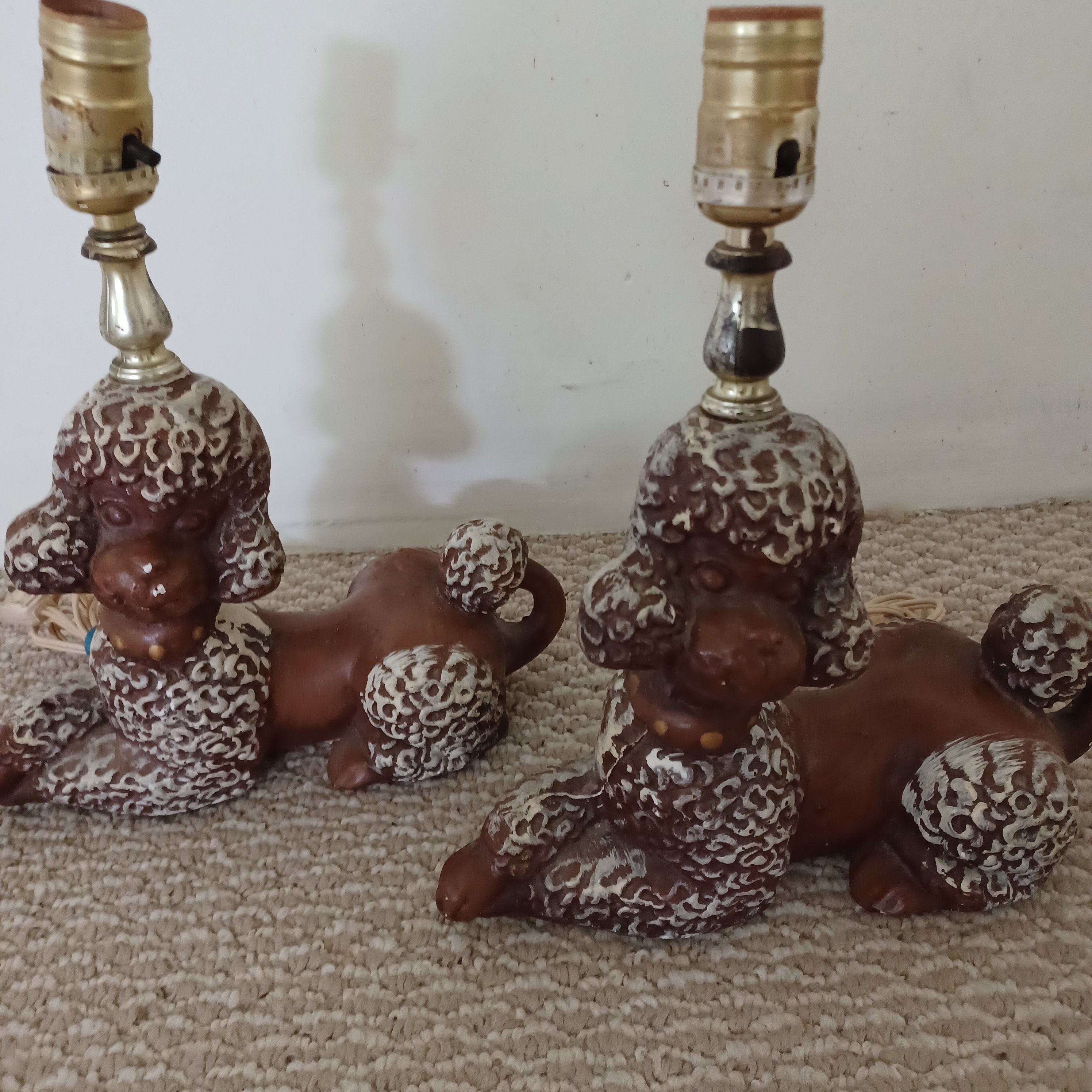 Vintage Poodle Lamps Plaster Brown and White Approximately 10 in High ...