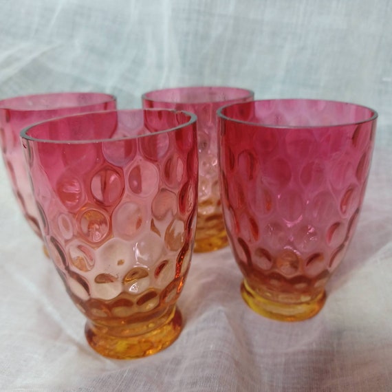 Amberina Cranberry Coin Dot Glass Small Glasses Antique X 4 | Etsy