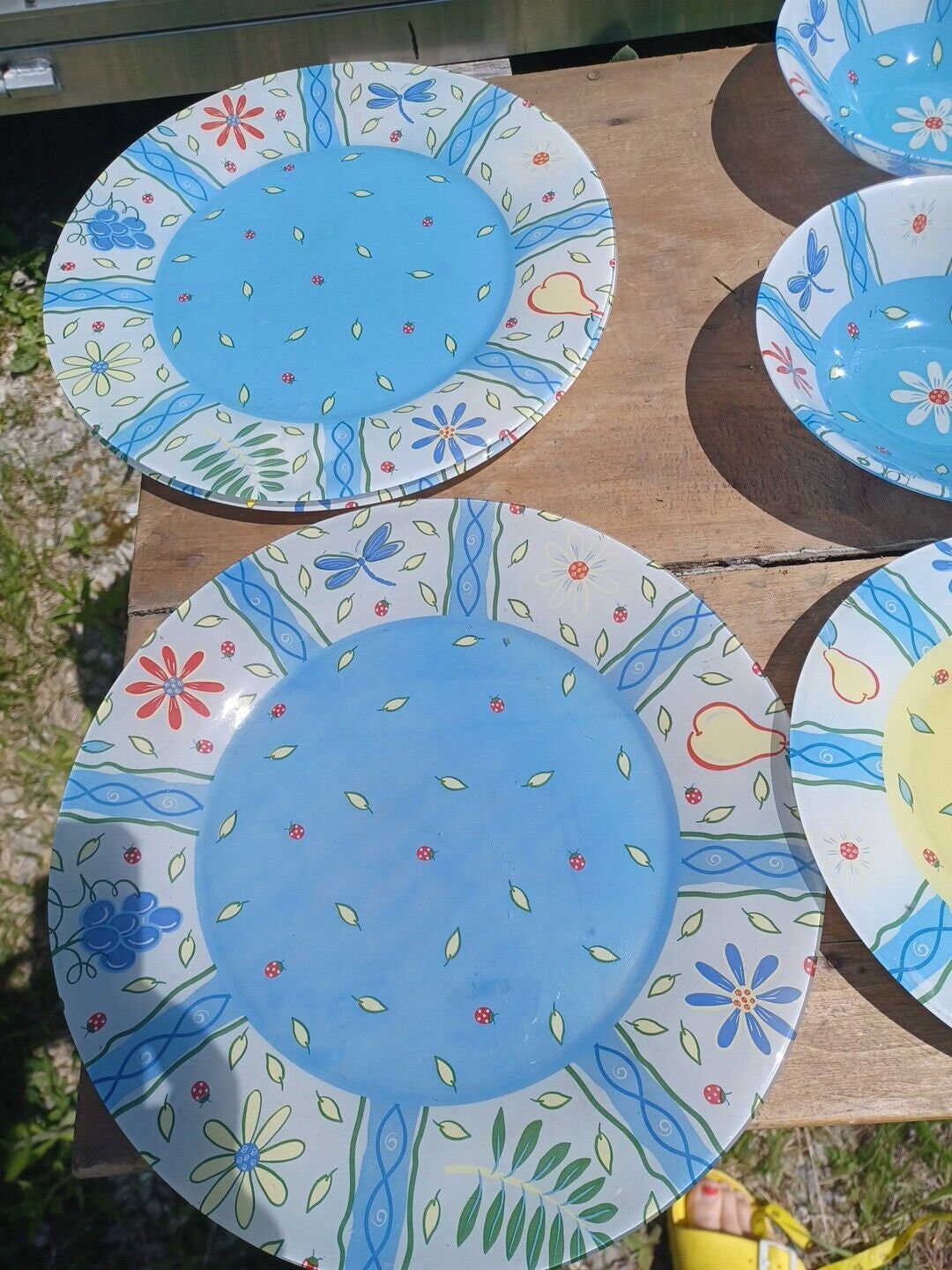 Vintage Arc Arcopal France Blue Daisy 3 Dinner 4 Salad Plates 4 Bowls ...