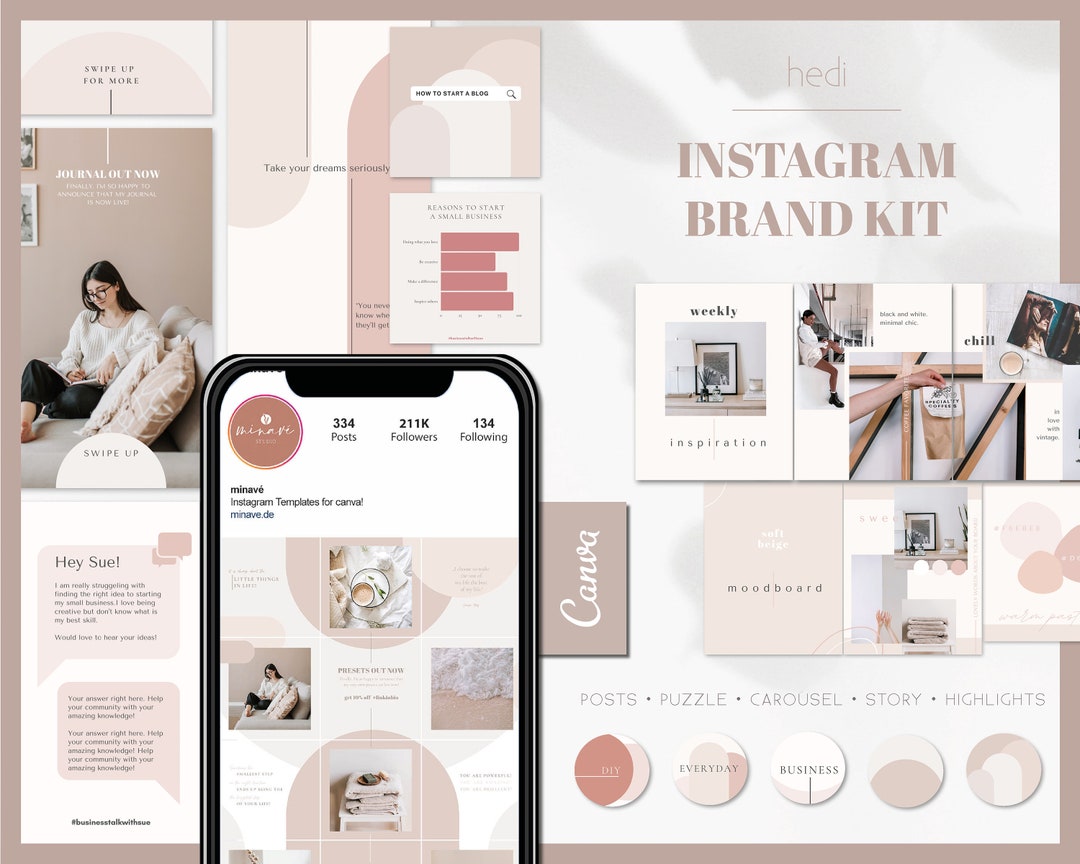 Instagram Brand Kit "hedi" | Beige Instagram Bundle - Instagram Pack ...