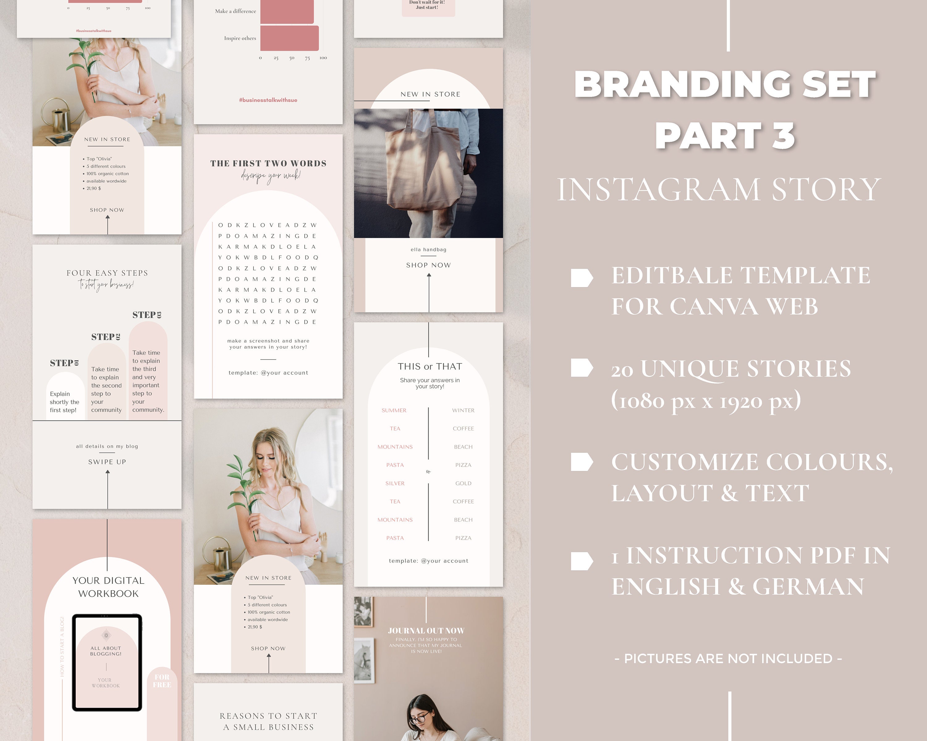 Instagram Brand Kit hedi Minimal & Modern Canva Beige Instagram Bundle ...
