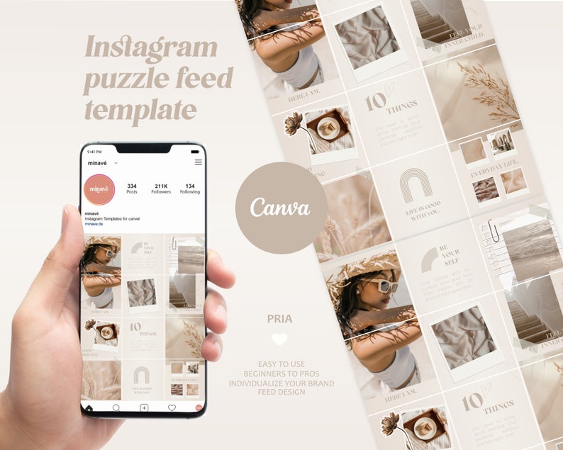 Beige Aesthetic Instagram Puzzle Feed "Pria" | Neutral Instagram Puzzle Canva | Instagram Grid ...