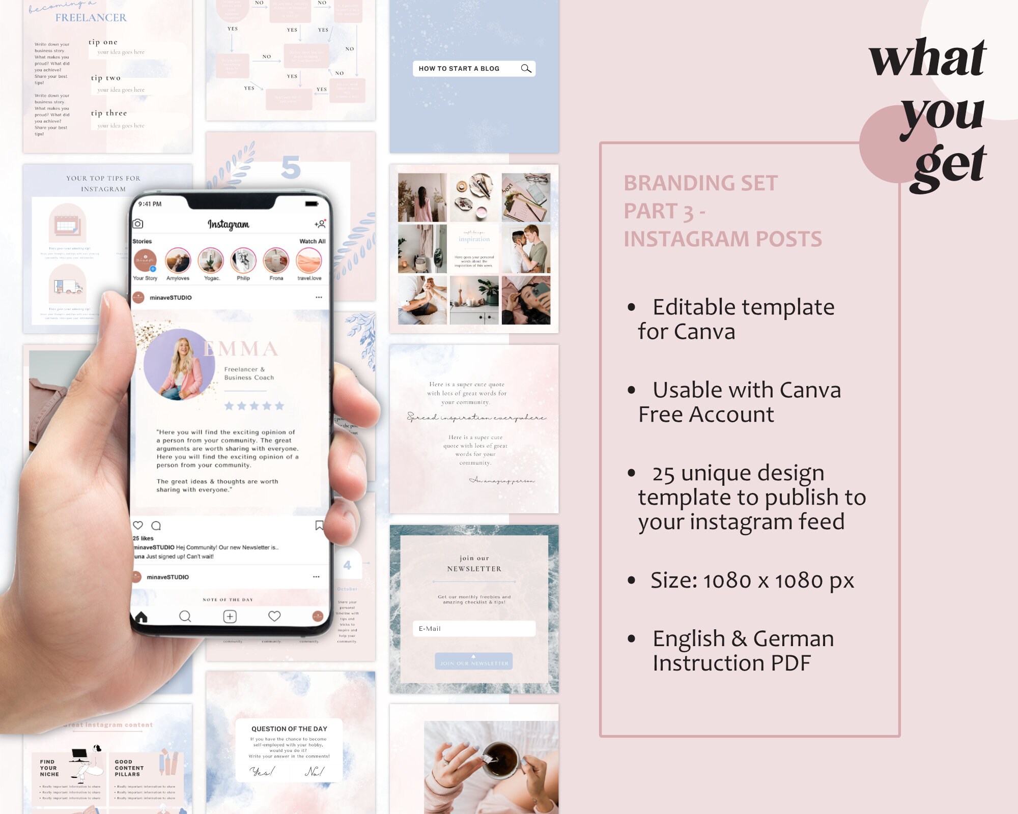 Instagram Branding Kit cara Blush & Blue Insta Template Canva Sky ...