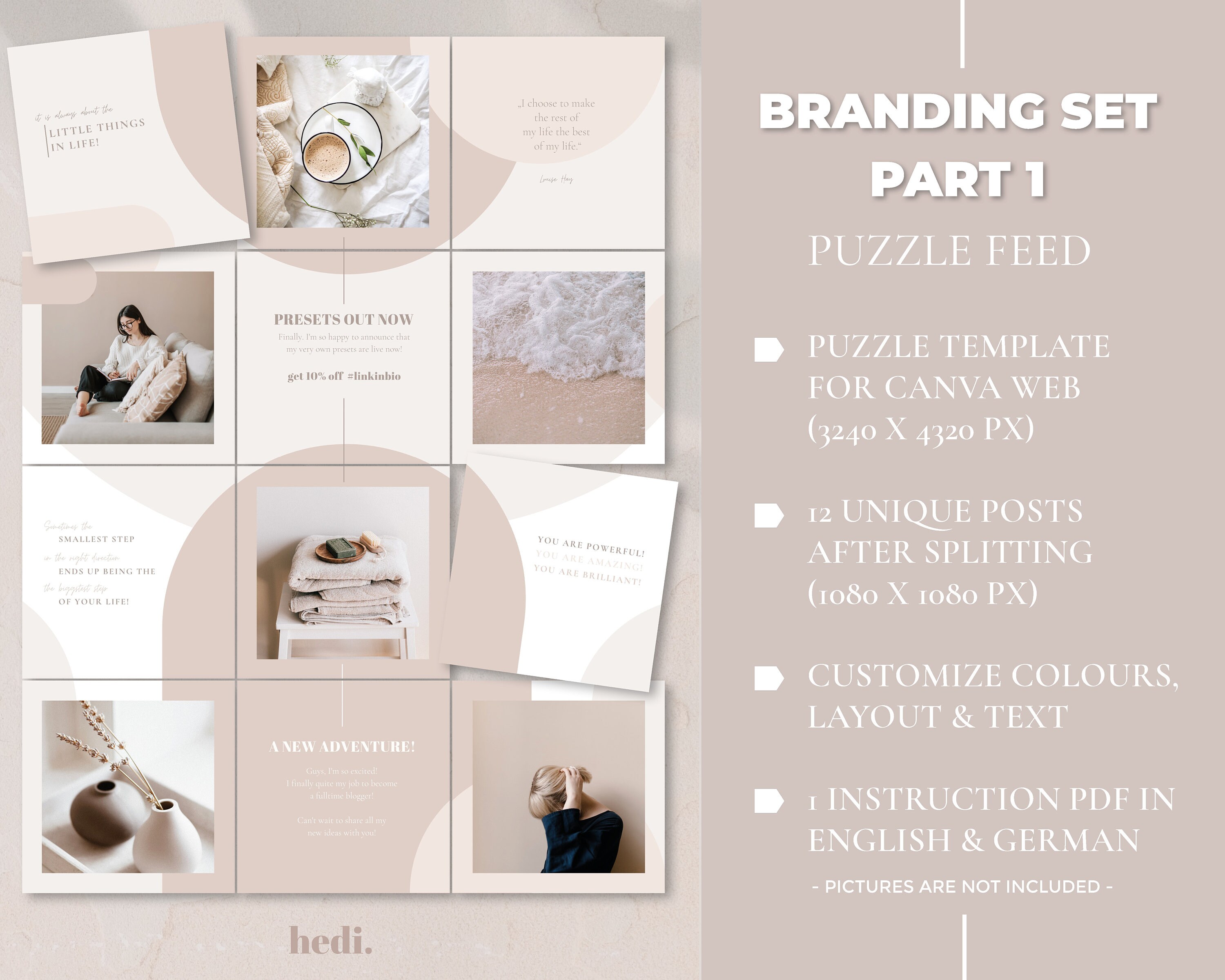 Instagram Brand Kit hedi Minimal & Modern Canva Beige Instagram Bundle ...
