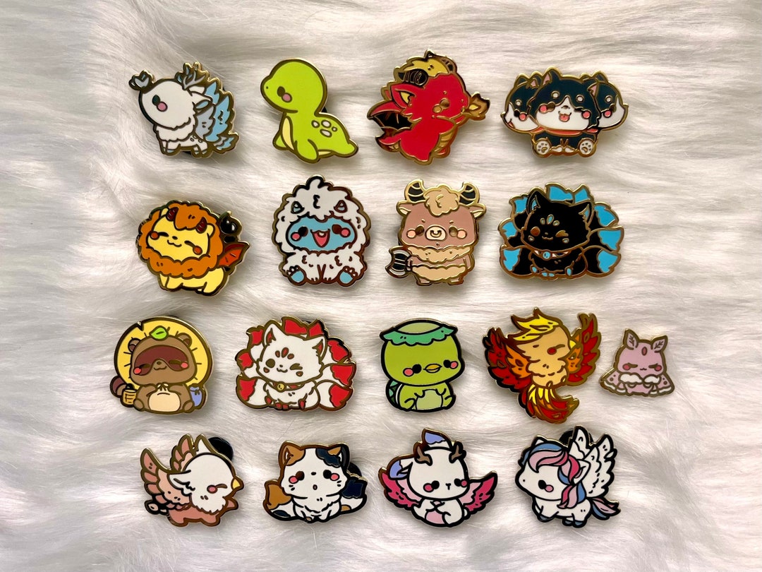 Mythical Creatures Kawaii Enamel Pin | Chibi Kitsune Tanuki Cerberus Kappa Lochness Nessie Fire ...