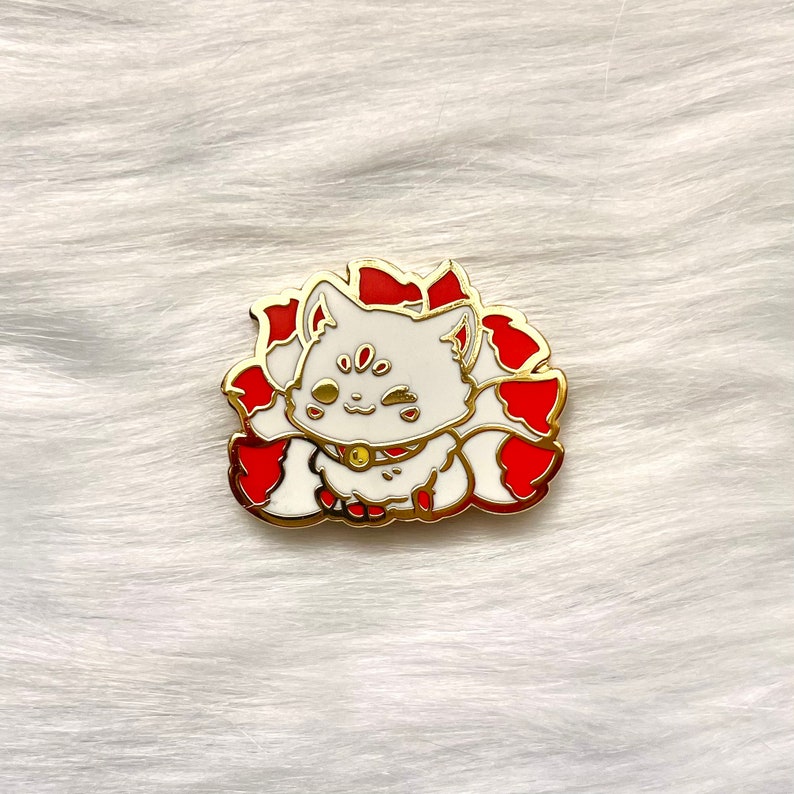 Mythical Creatures Kawaii Enamel Pin Chibi Kitsune Tanuki Cerberus Kappa Lochness Nessie Fire ...