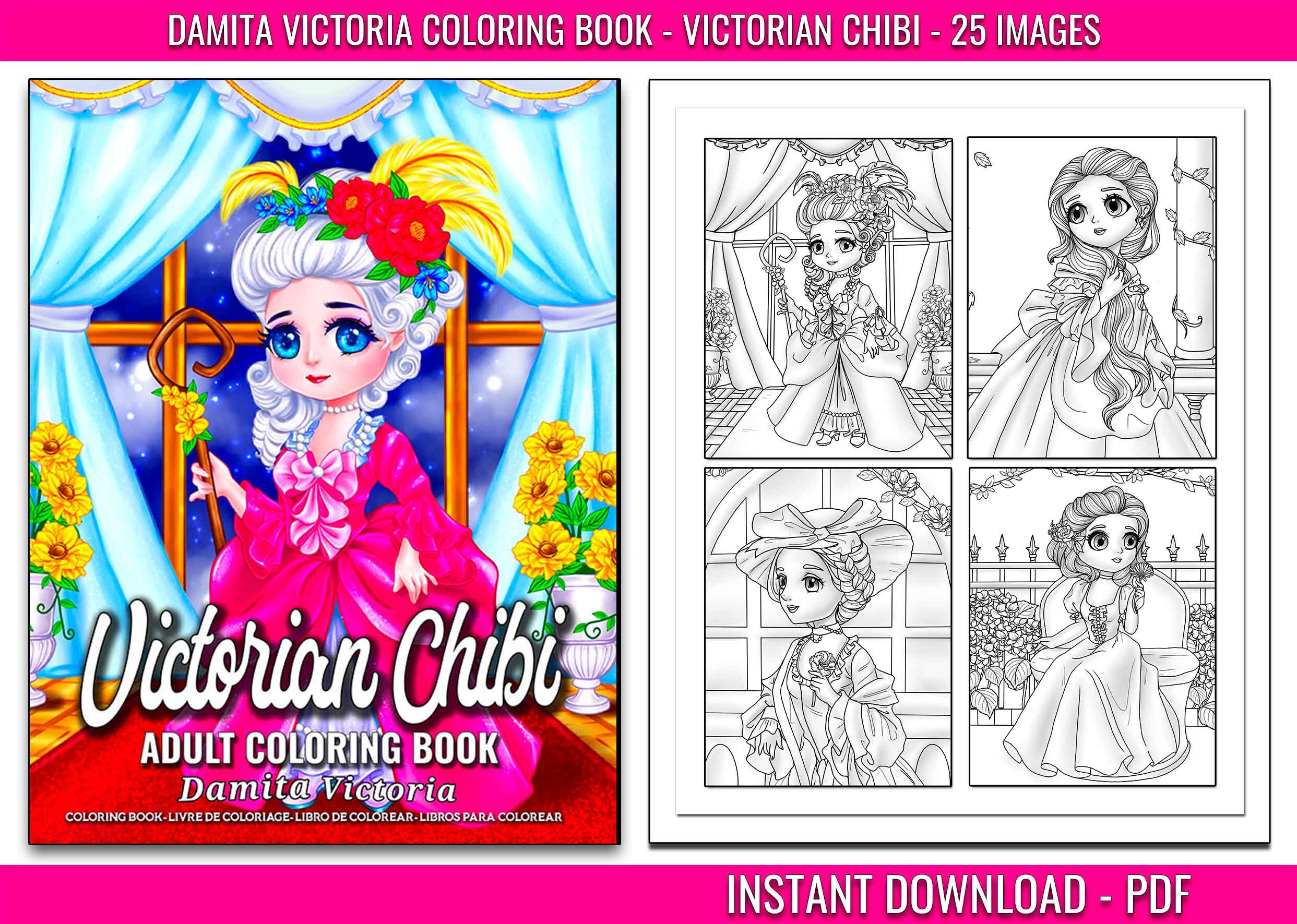 Victorian Chibi Coloring Book Chibi Digital Coloring Page - Etsy