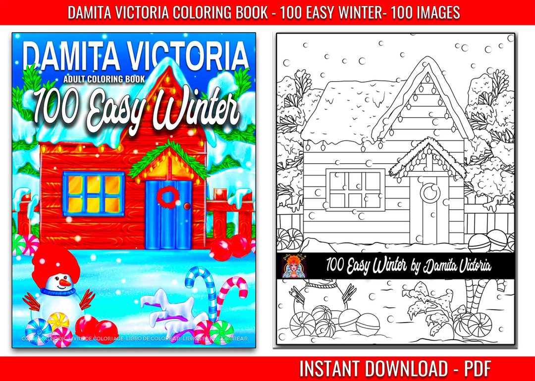 100 Easy Winter Coloring Book | Digital Coloring Page | Adult Coloring ...