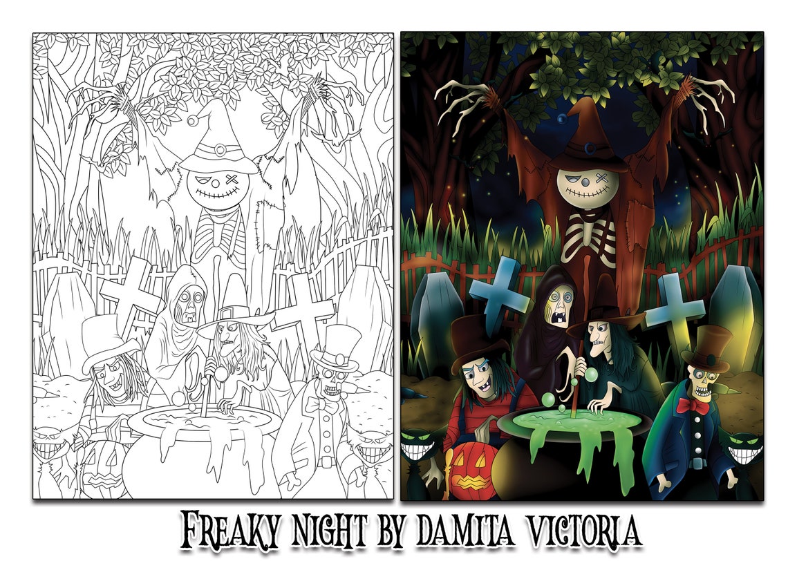Coloring Book for Adult | Freaky Night: A Horror Coloring Book With ...