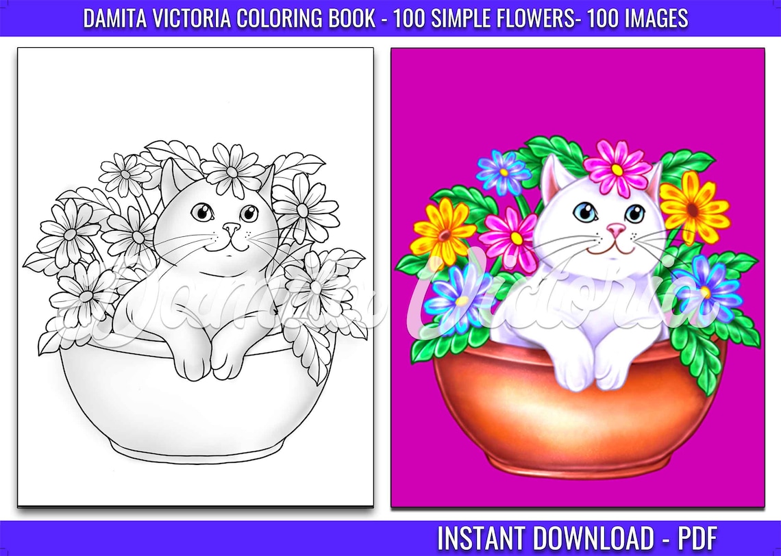 100 Simple Flowers Coloring Book Digital Coloring Pages | Etsy