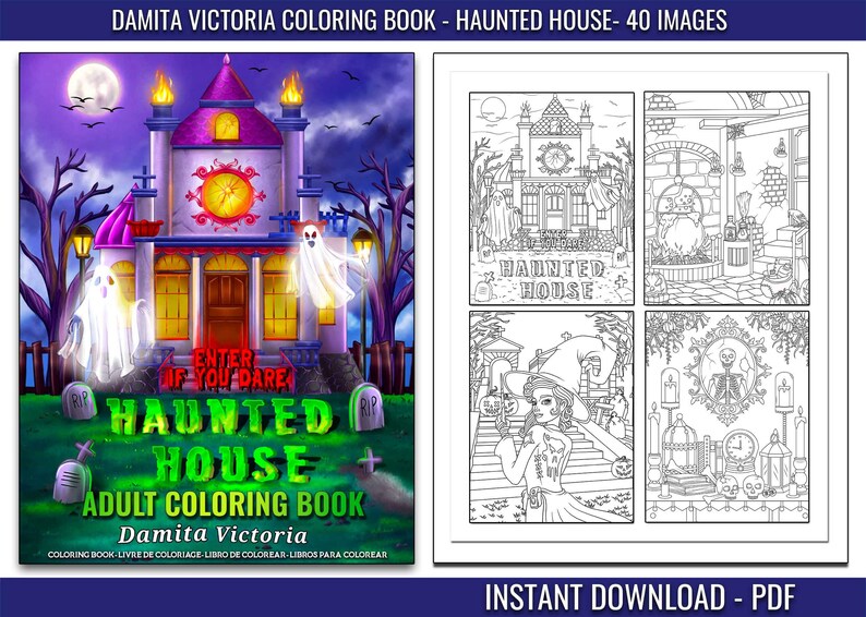 Haunted House Coloring Book Horror Digital Coloring Page | Etsy
