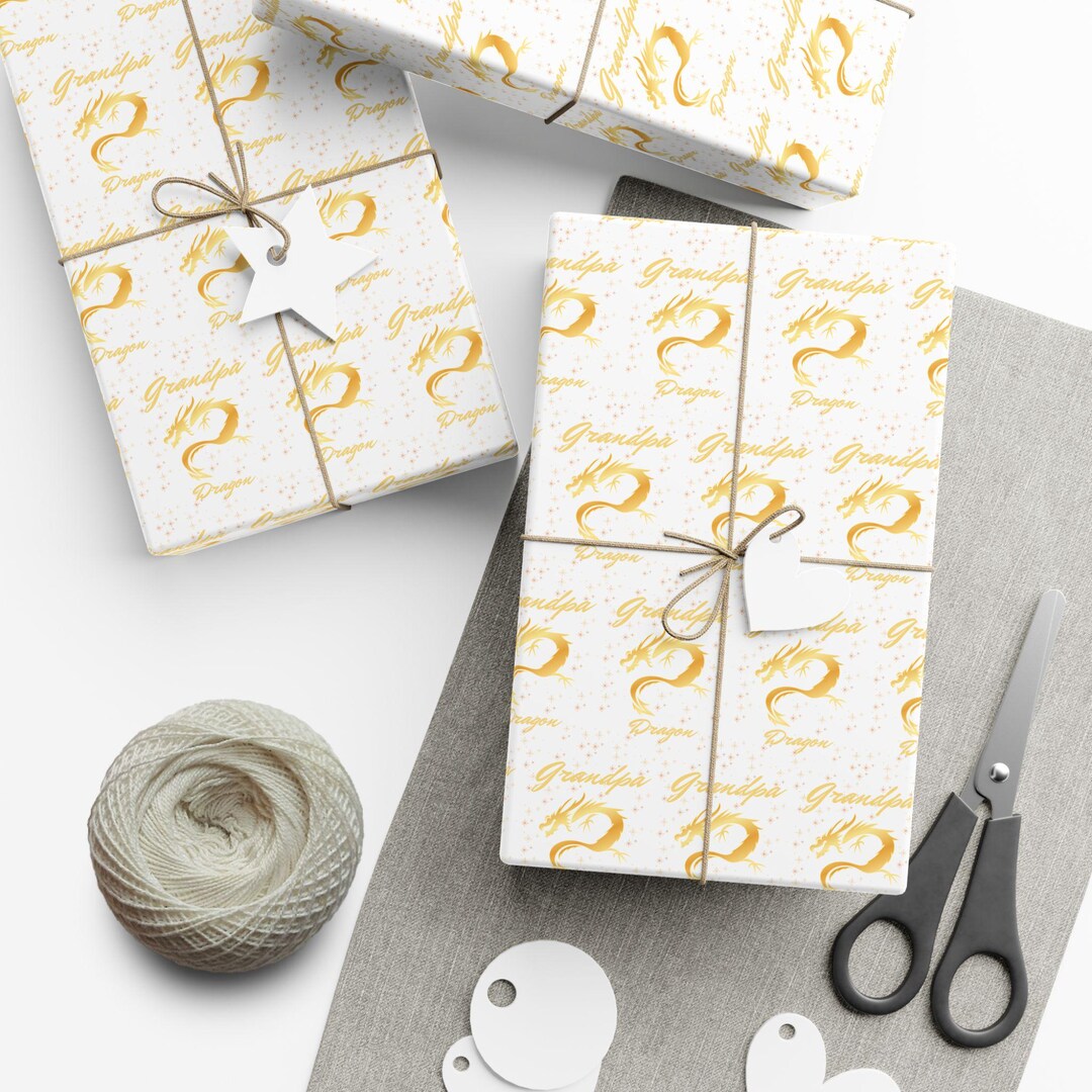 Grandpa Dragon Pattern Wrapping Paper With White Background, Dragon ...